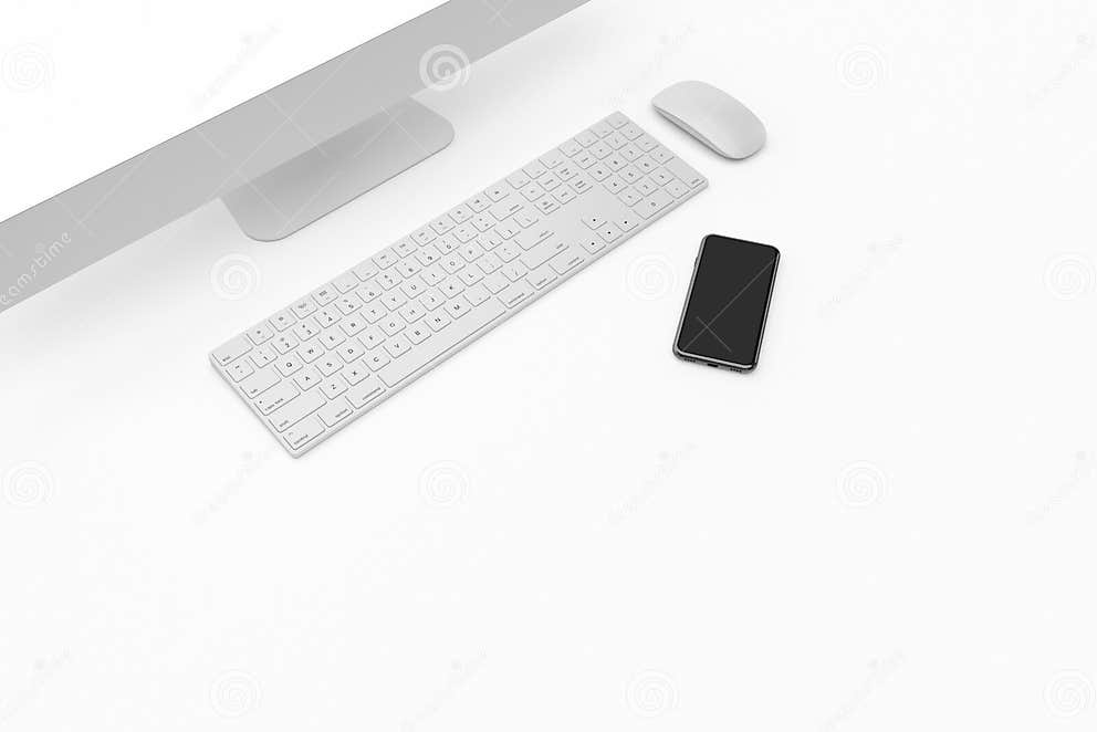 3D Rendering of Computer Set Monitor Keyboard Stock Illustration ...