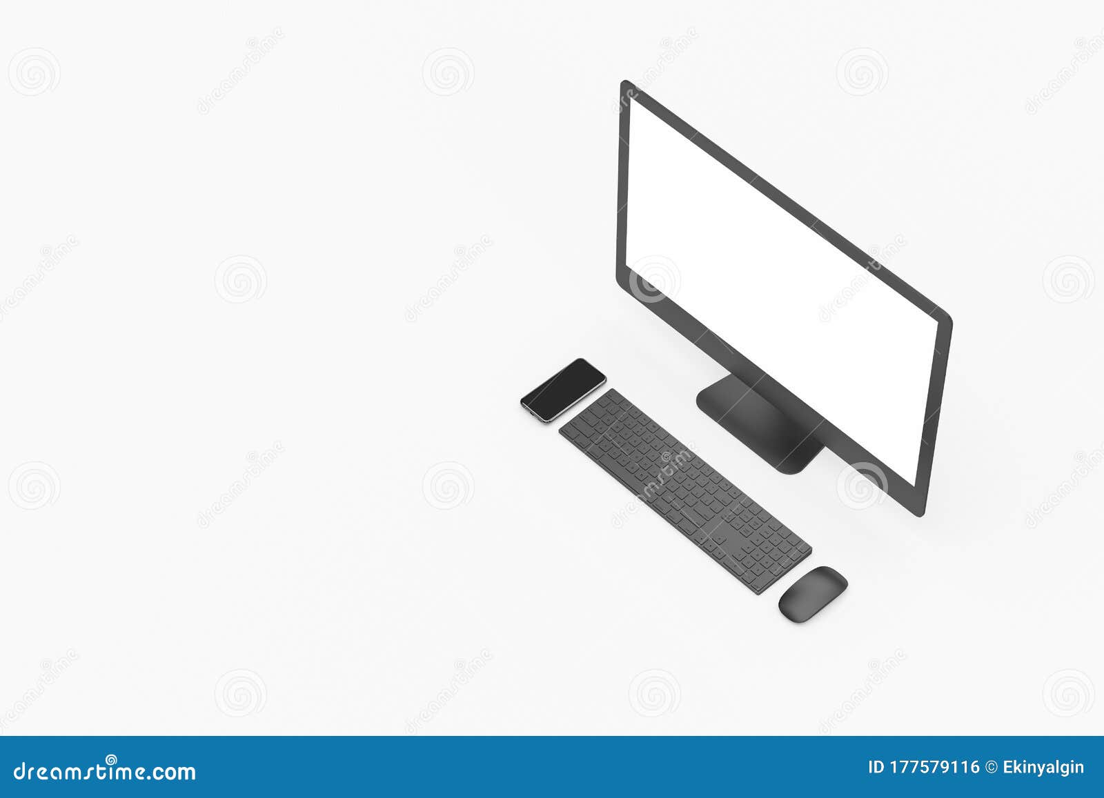 3D Rendering of Computer Set Monitor Keyboard Stock Illustration ...