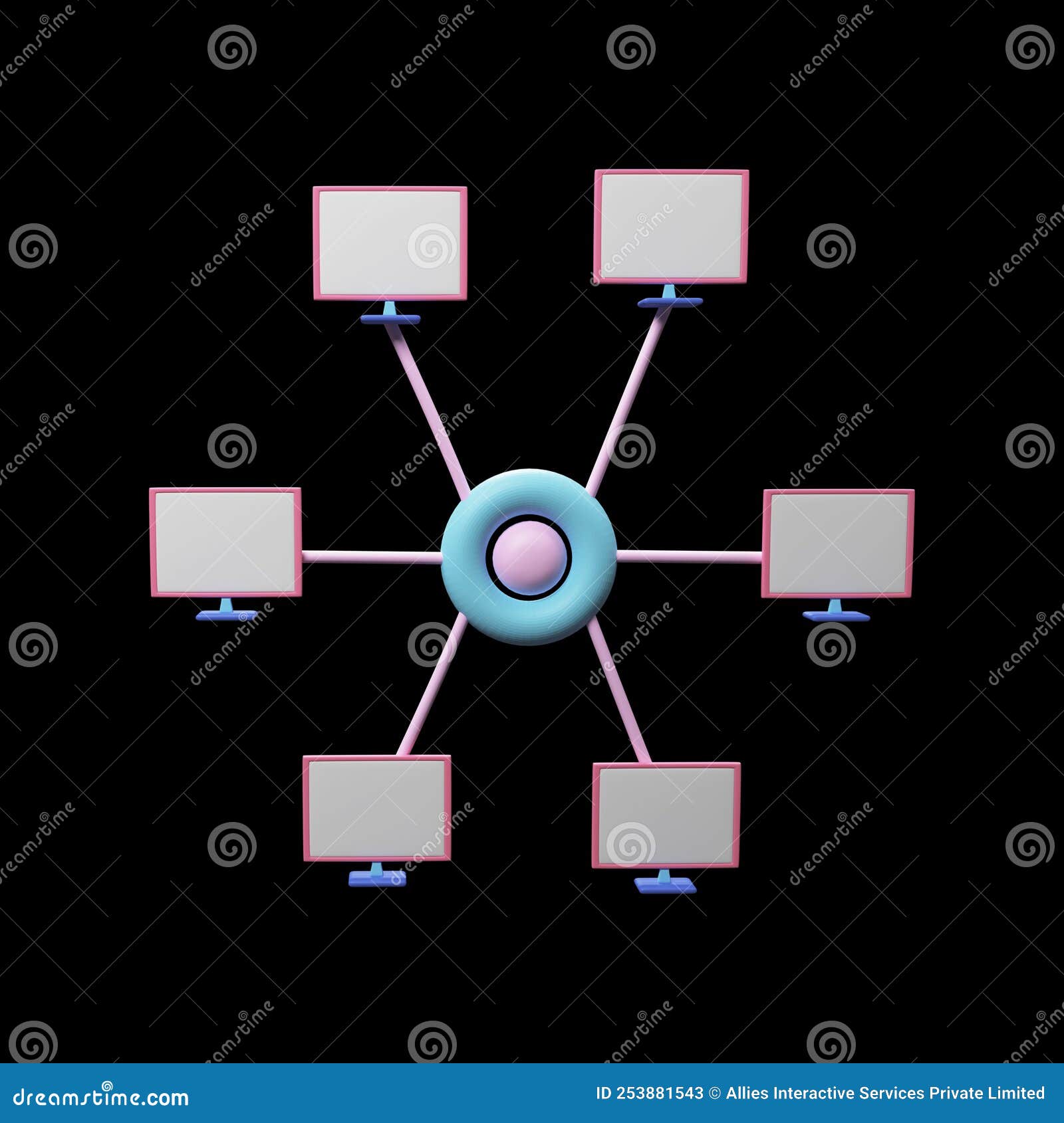 3D Rendering Computer or Tv Network Connection Symbol Over Black Stock ...