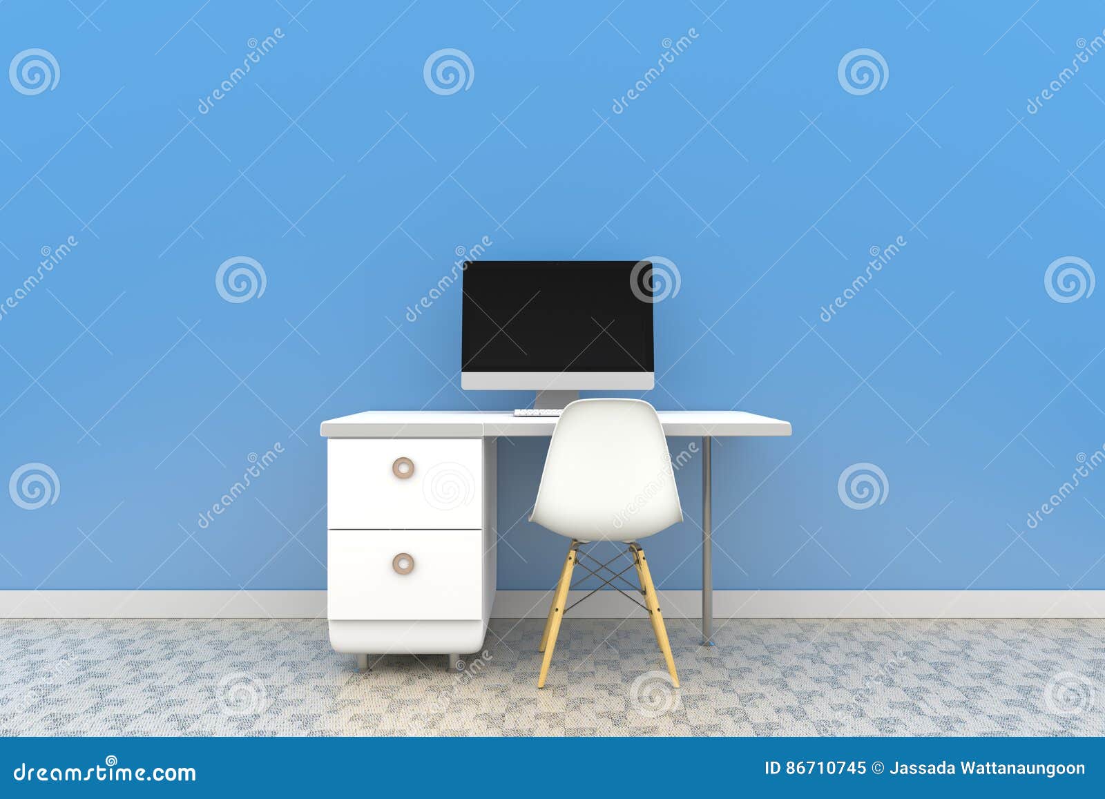 3d Rendering Computer on White Table Stock Illustration - Illustration ...