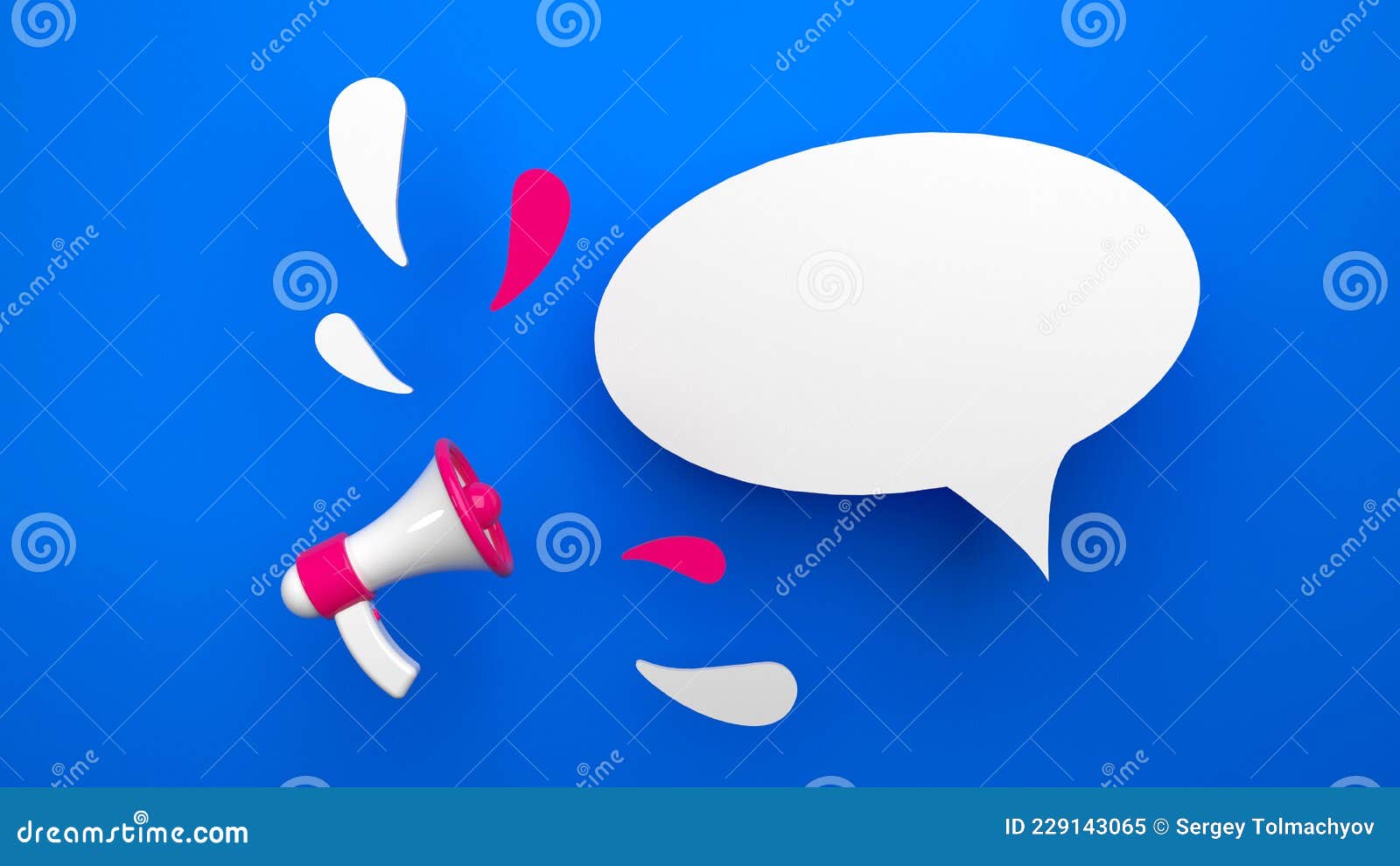 3D Rendering Concept of Announcement, a Megaphone on Blue Background ...