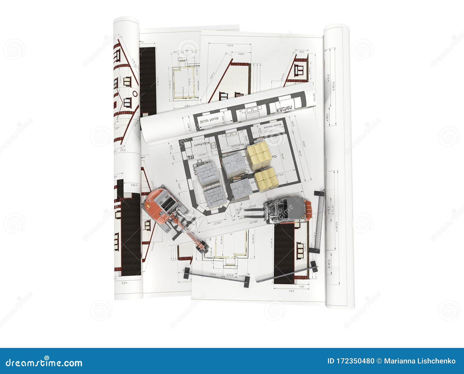 3d Rendering Concept Building Materials In Drawings With Loader And On ...