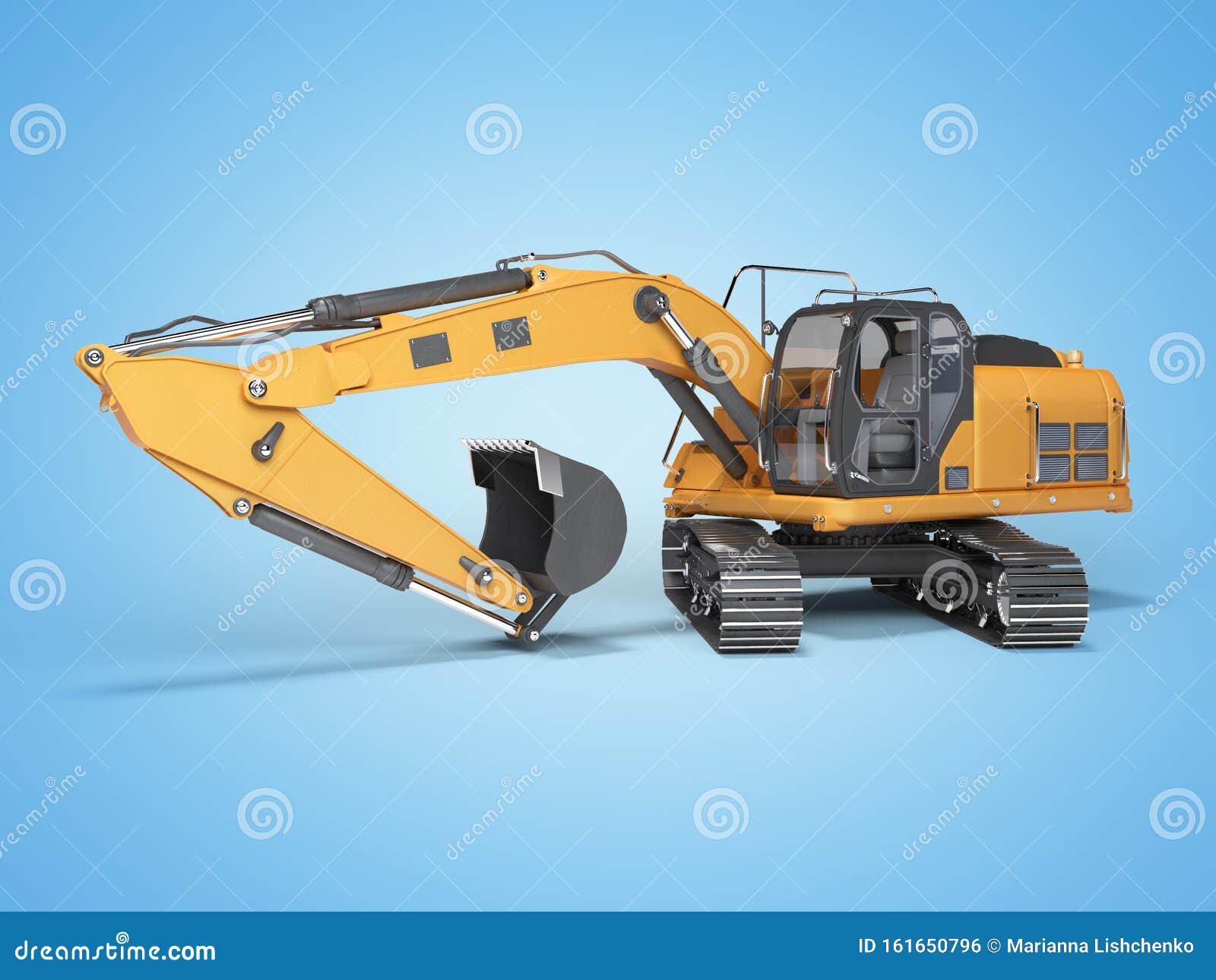 3D Rendering Red Crawler Excavator Rear View On White Background No ...
