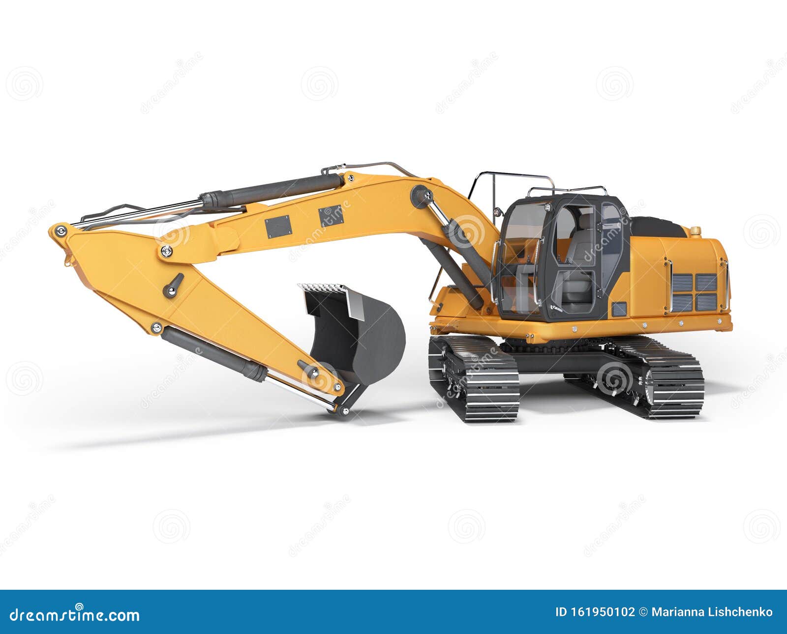 3D Rendering Red Crawler Excavator Rear View On White Background No ...