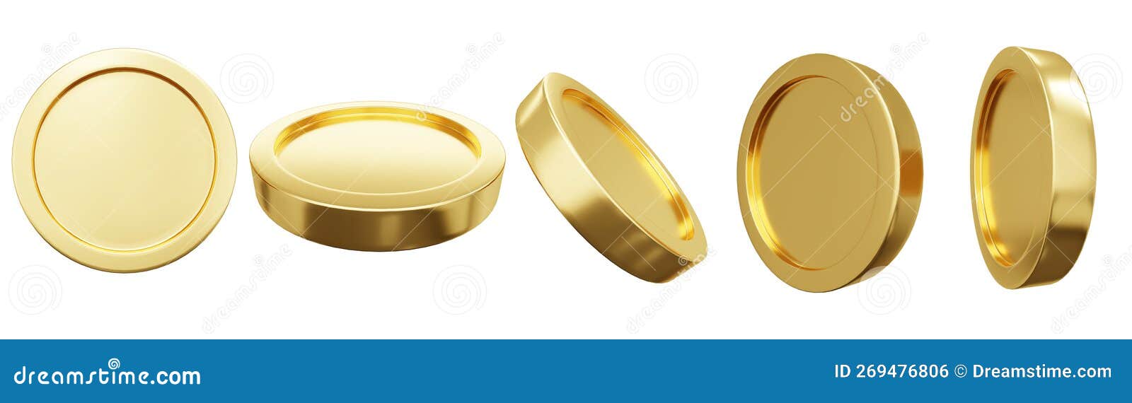 3D Rendering Concept of Golden Coins Spinning in Many Views Rotate in ...