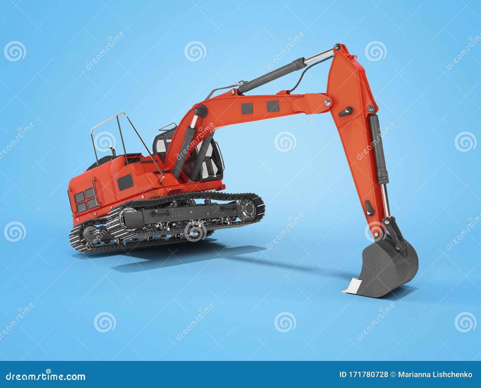 3d Rendering Concept Red Crawler Excavator with Hydraulic Bucket ...