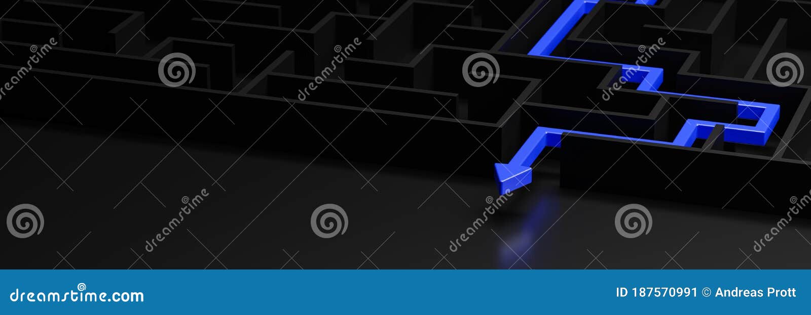 Concept - Solving a Complex Problem. Black Maze and Floor with Blue ...