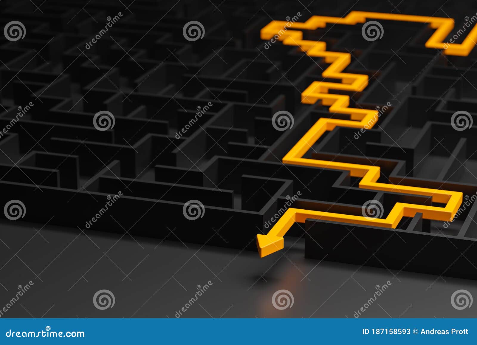 Concept - Solving a Complex Problem. Black Maze and Floor with Yellow ...