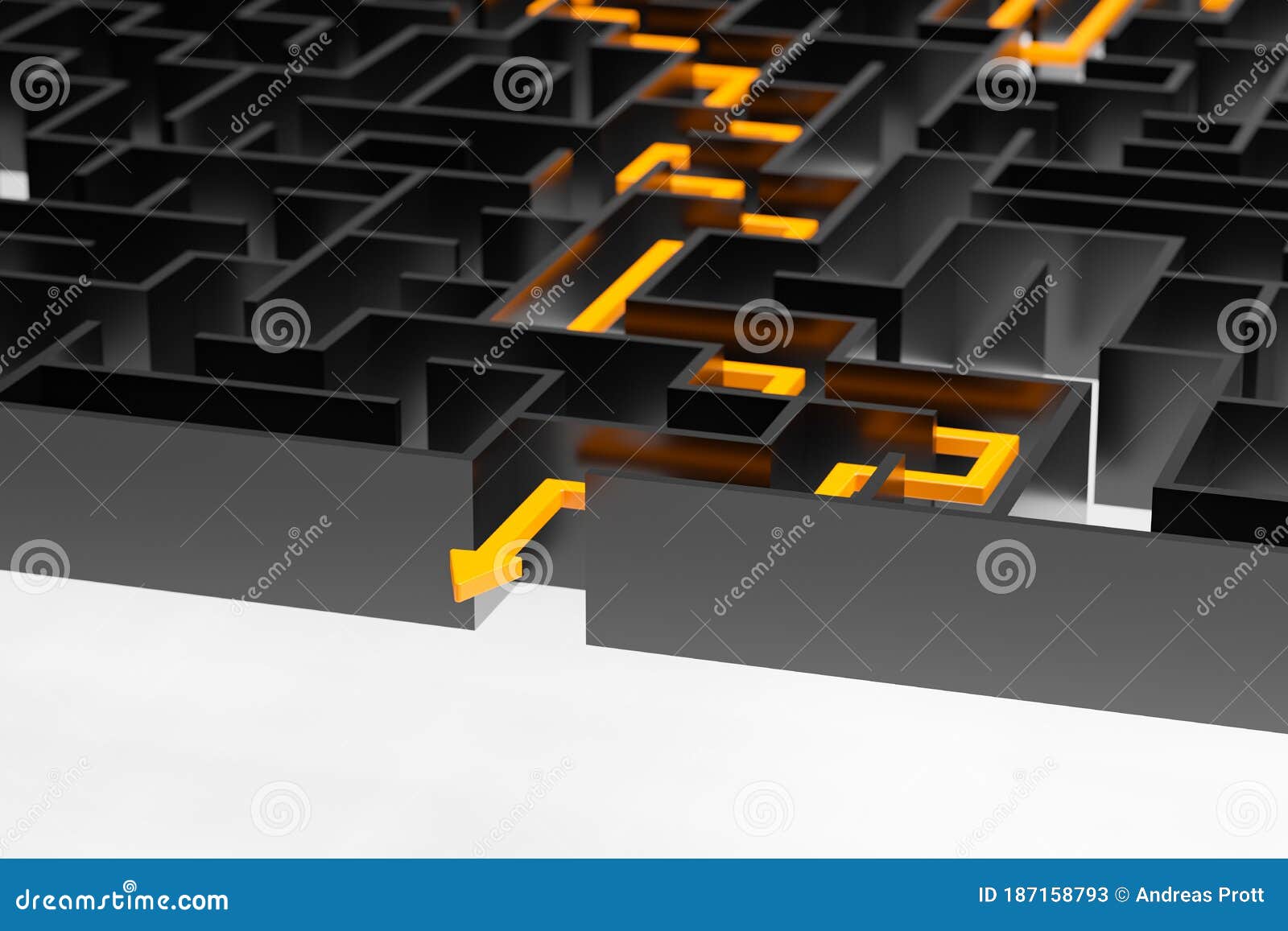 Concept - Solving a Complex Problem. Black Maze with Yellow Solution ...