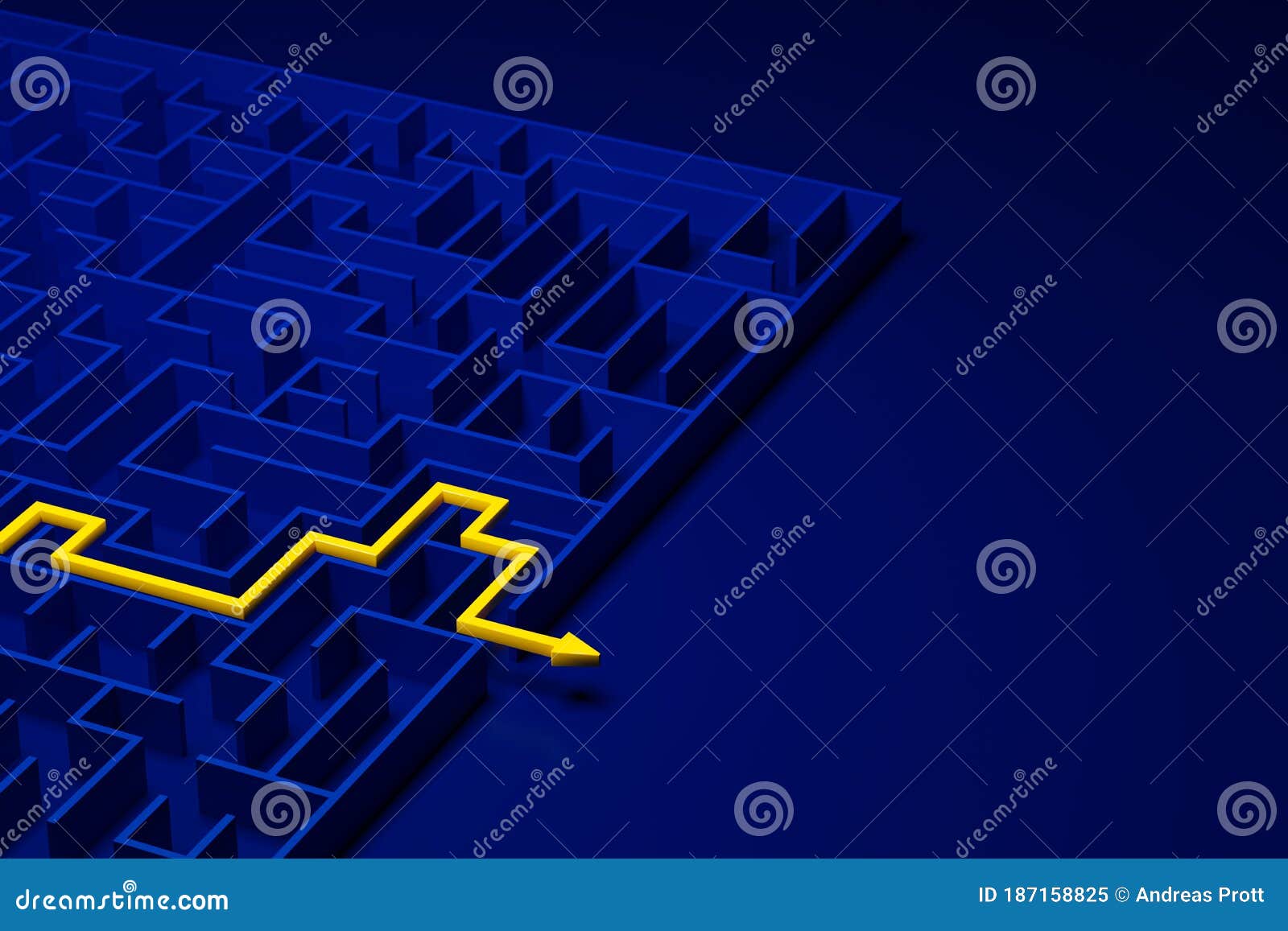 Concept - Solving a Complex Problem. Blue Maze and Floor with Yellow ...