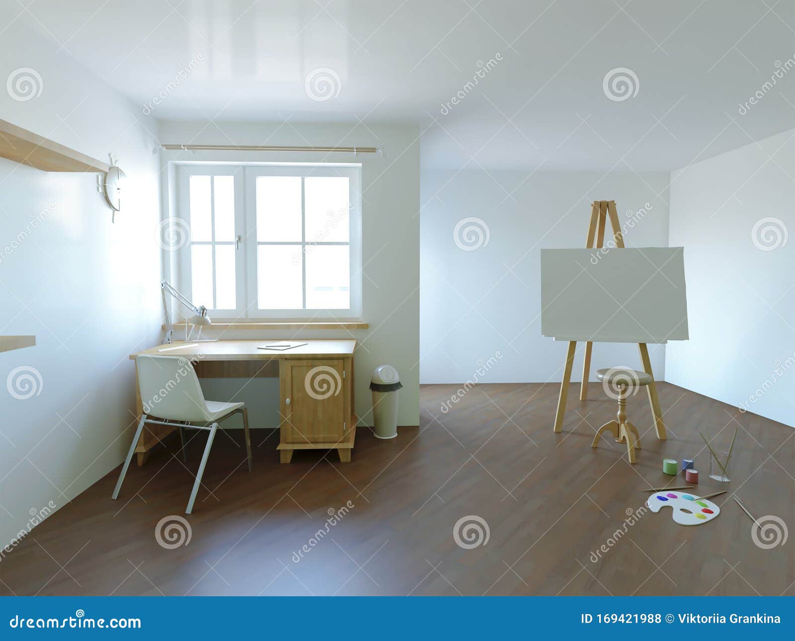 3d Rendering of Conceptual Painter Wirk Place with Mock Up Pattern ...