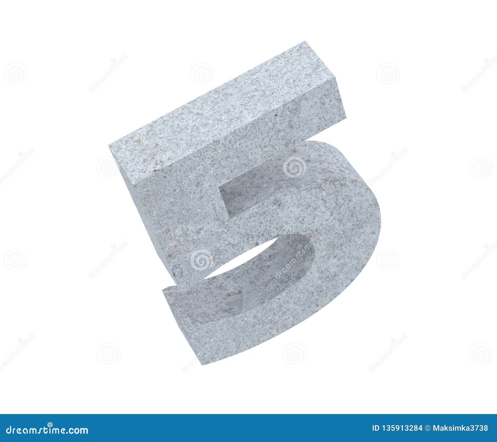 3D Rendering Concrete Number 5 Five. 3D Render Illustration Stock Photo ...