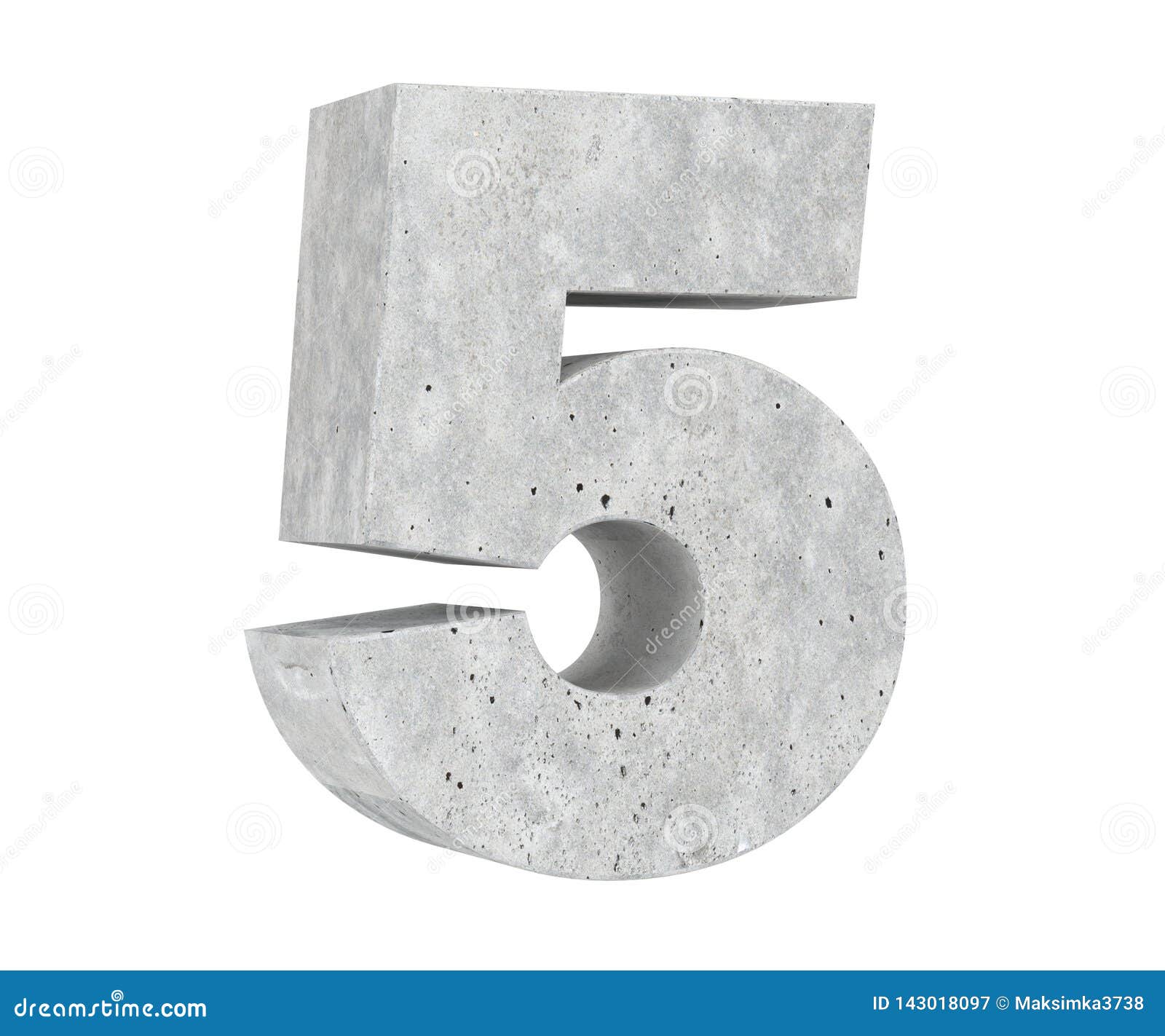 3D Rendering Concrete Number 5 Five. 3D Render Illustration Stock ...