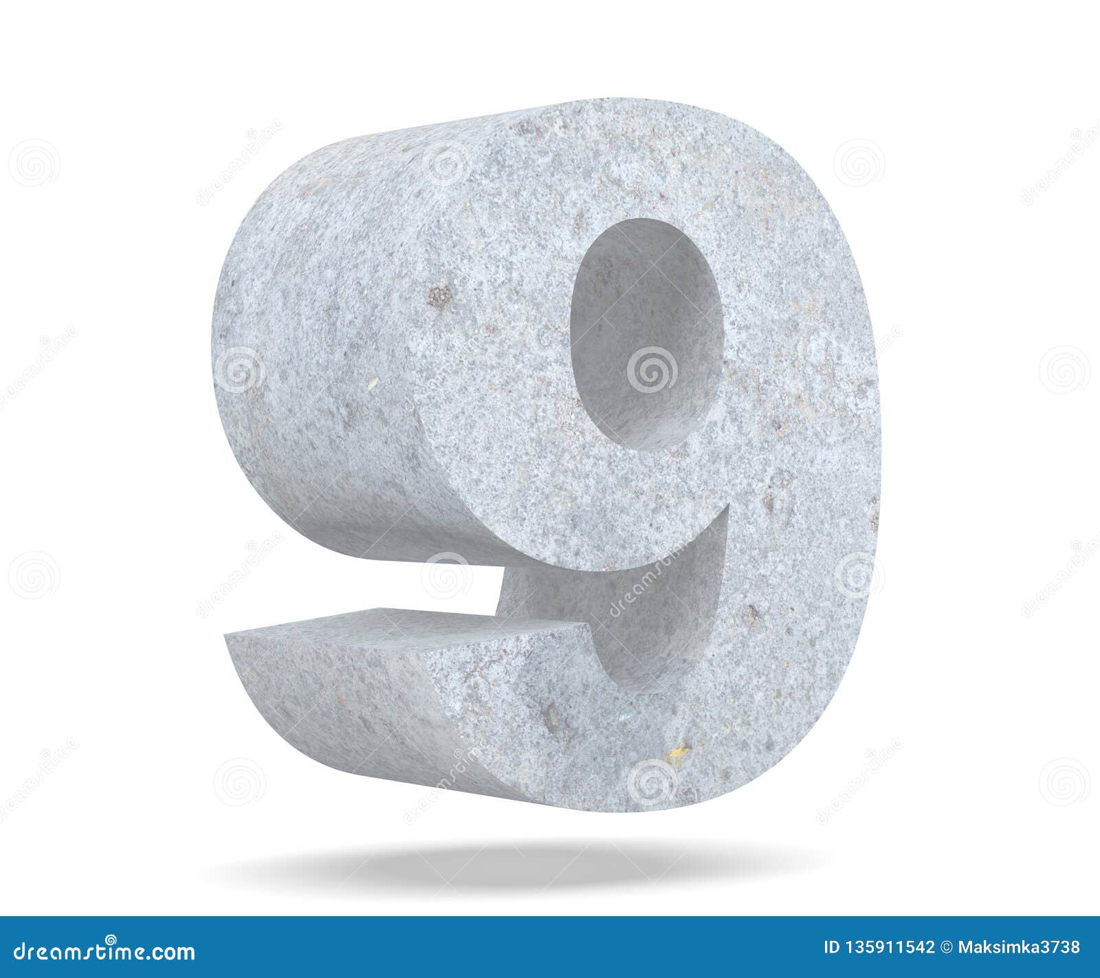 3D Rendering Concrete Number 9 Nine. 3D Render Illustration Stock ...