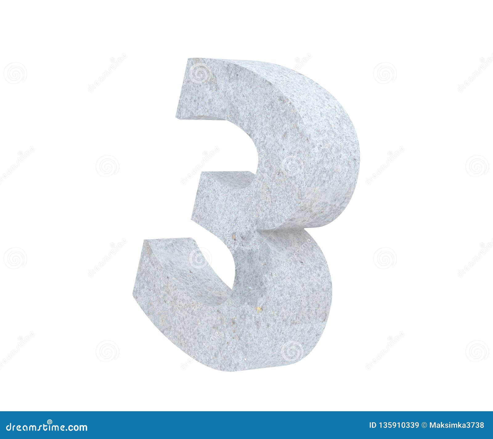 3D Rendering Concrete Number 3 Three. 3D Render Illustration Stock ...