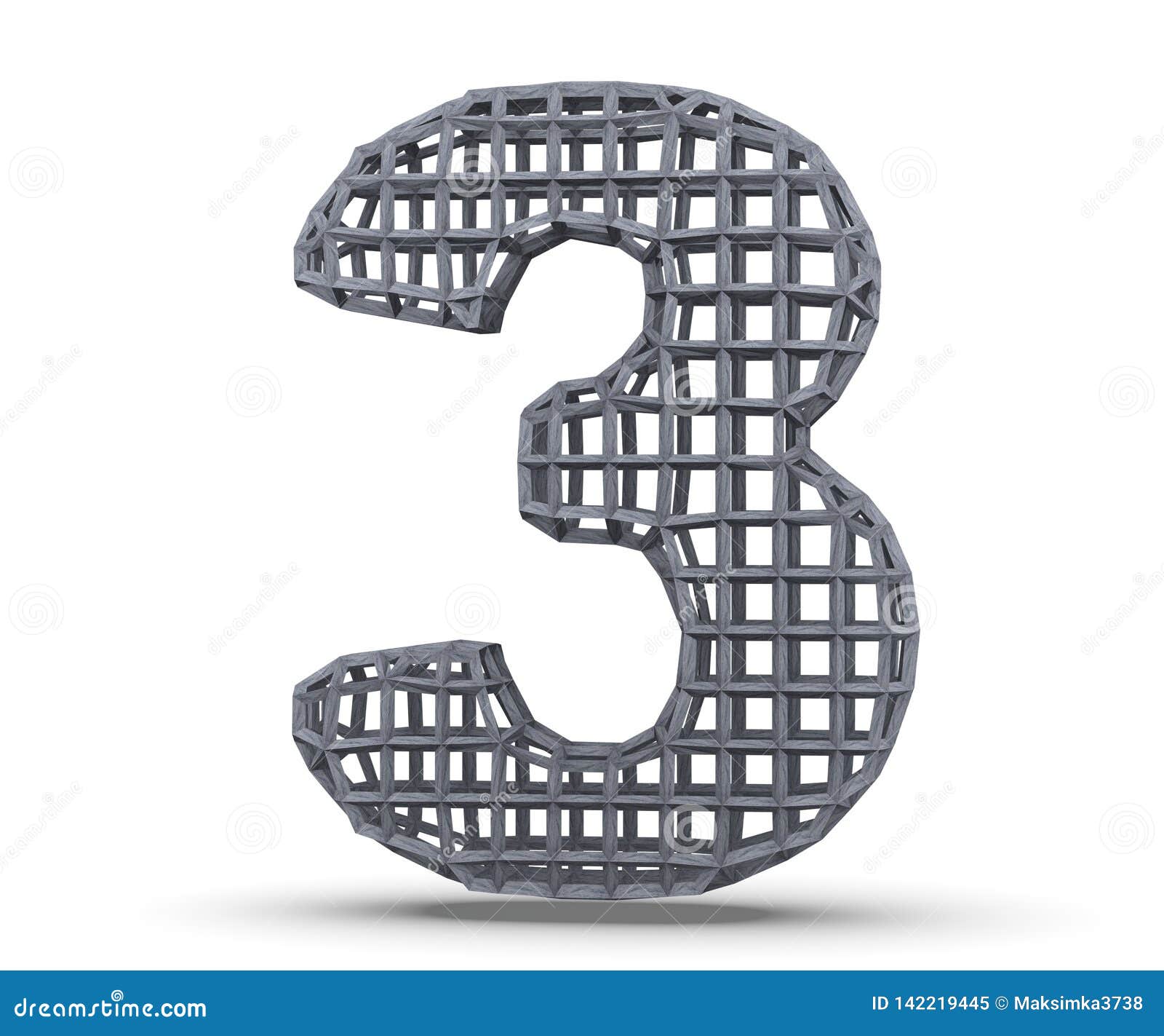 3D Rendering Concrete Number 3 Three. 3D Render Illustration Stock ...