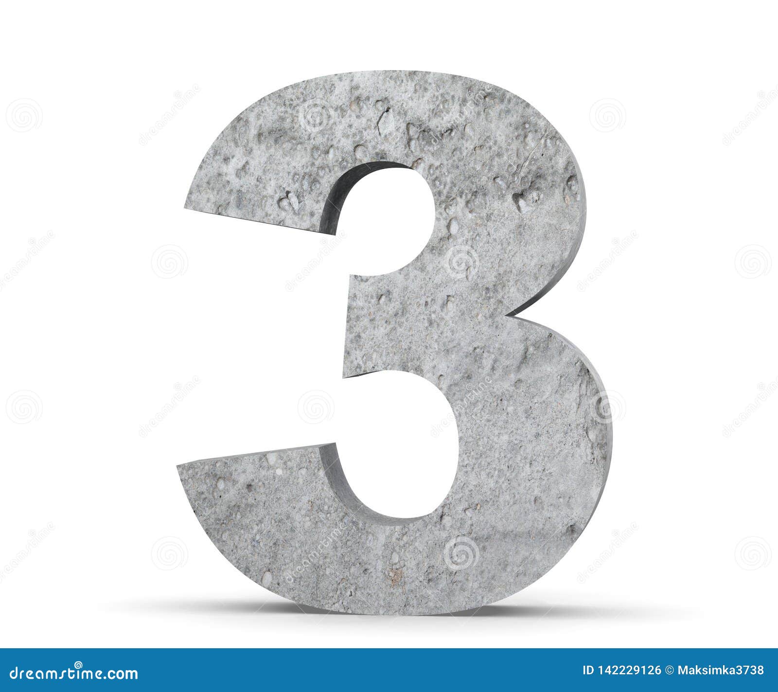 3D Rendering Concrete Number 3 Three. 3D Render Illustration Stock ...