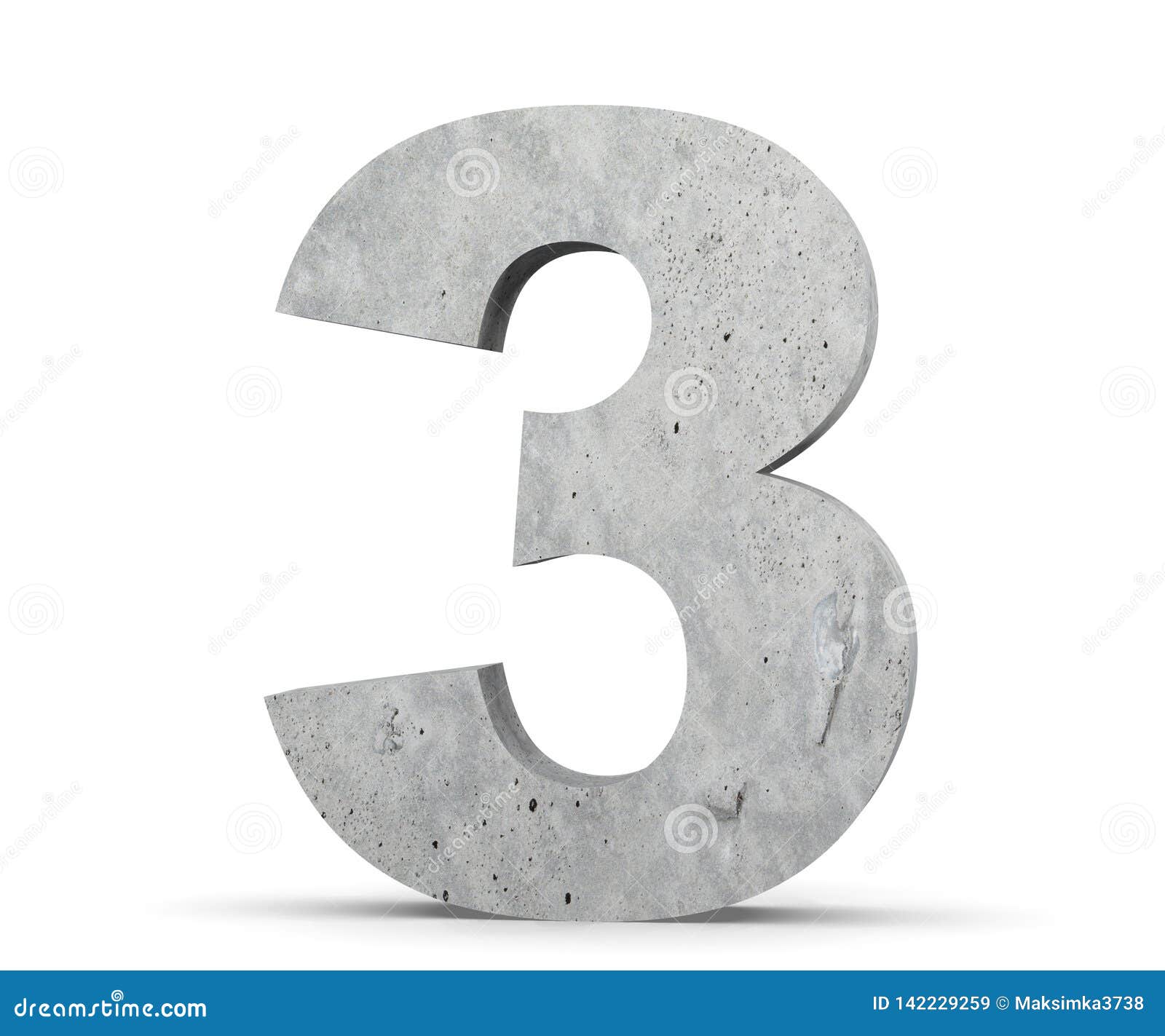 3D Rendering Concrete Number 3 Three. 3D Render Illustration Stock ...