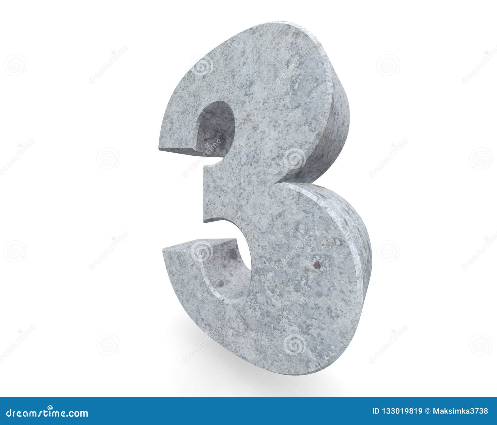 3D Rendering Concrete Number 3 Three. 3D Render Illustration. Stock ...