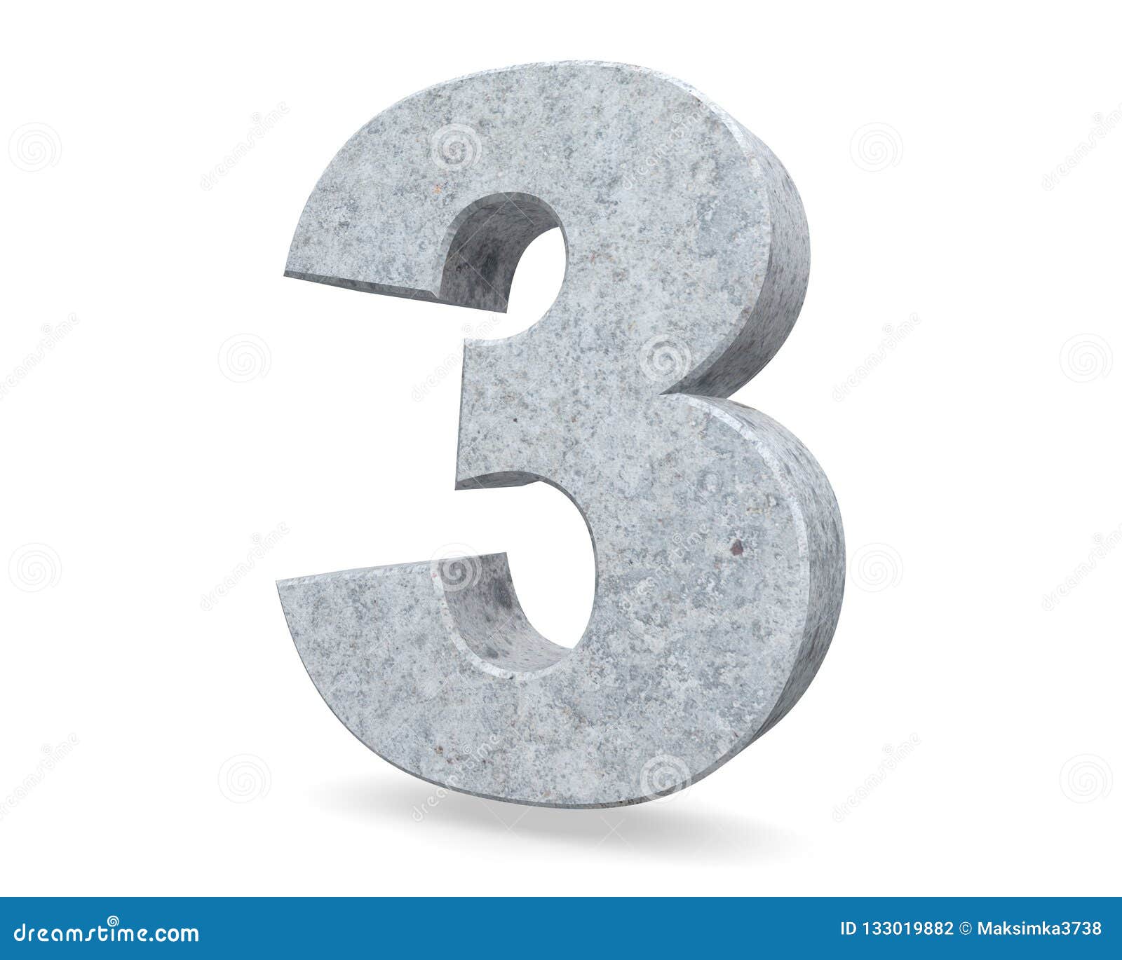 3D Rendering Concrete Number 3 Three. 3D Render Illustration. Stock ...