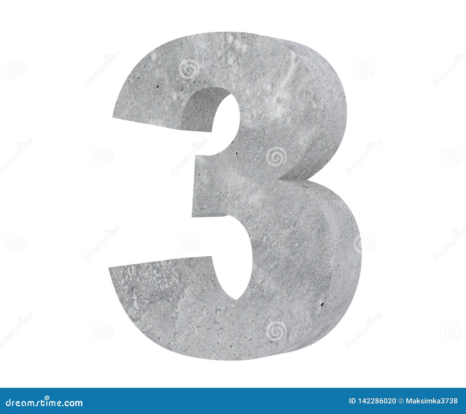 3D Rendering Concrete Number 3 Three. 3D Render Illustration Stock ...