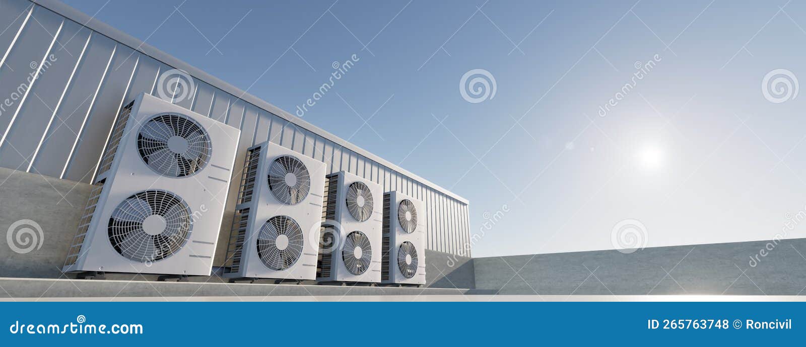 3d Rendering of Condenser Unit with Sky Background. Stock Illustration ...