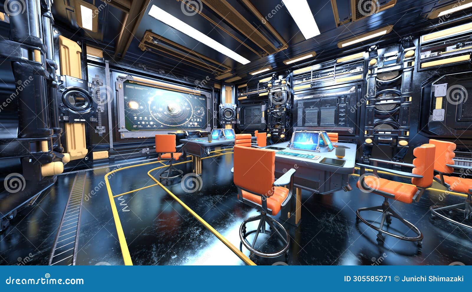 3D Rendering of the Conference Room in the Spaceship Stock Illustration ...