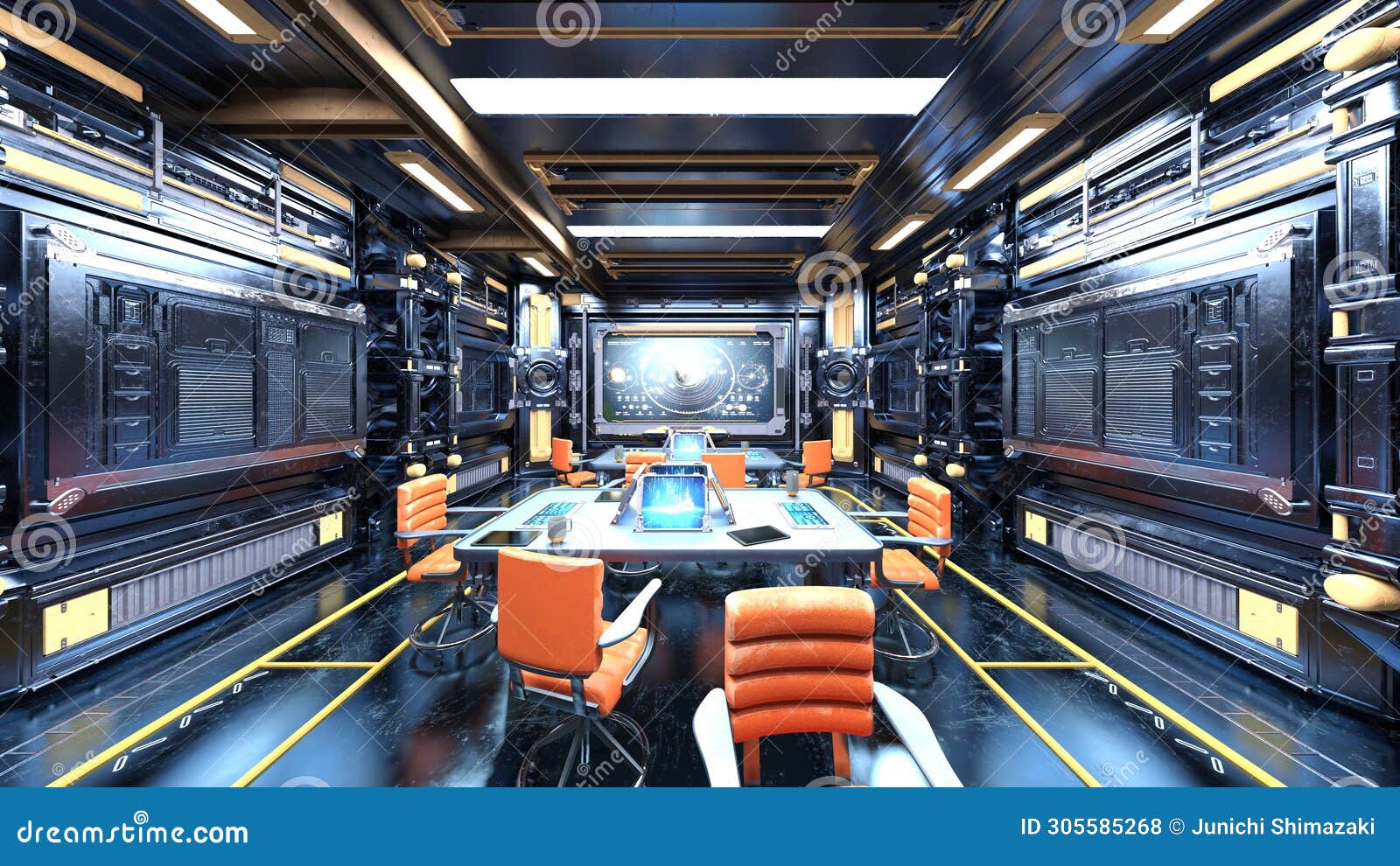 3D Rendering of the Conference Room in the Spaceship Stock Illustration ...