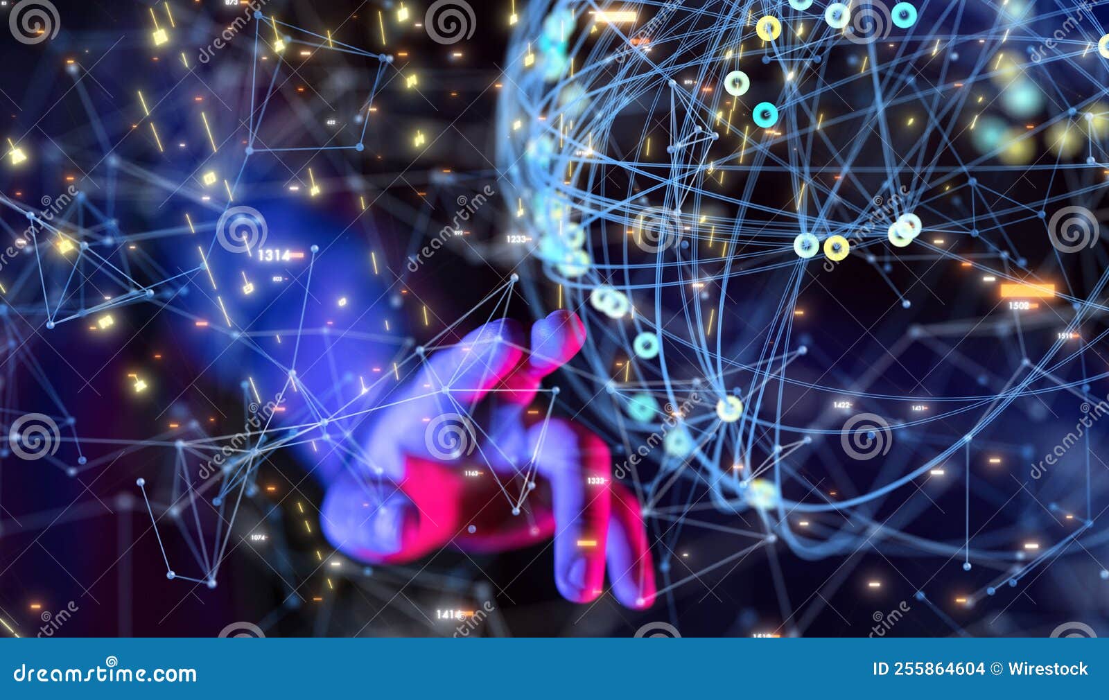 3D Rendering of Connecting Lines and Dots with a Man Pointing at it Stock Photo - Image of ...