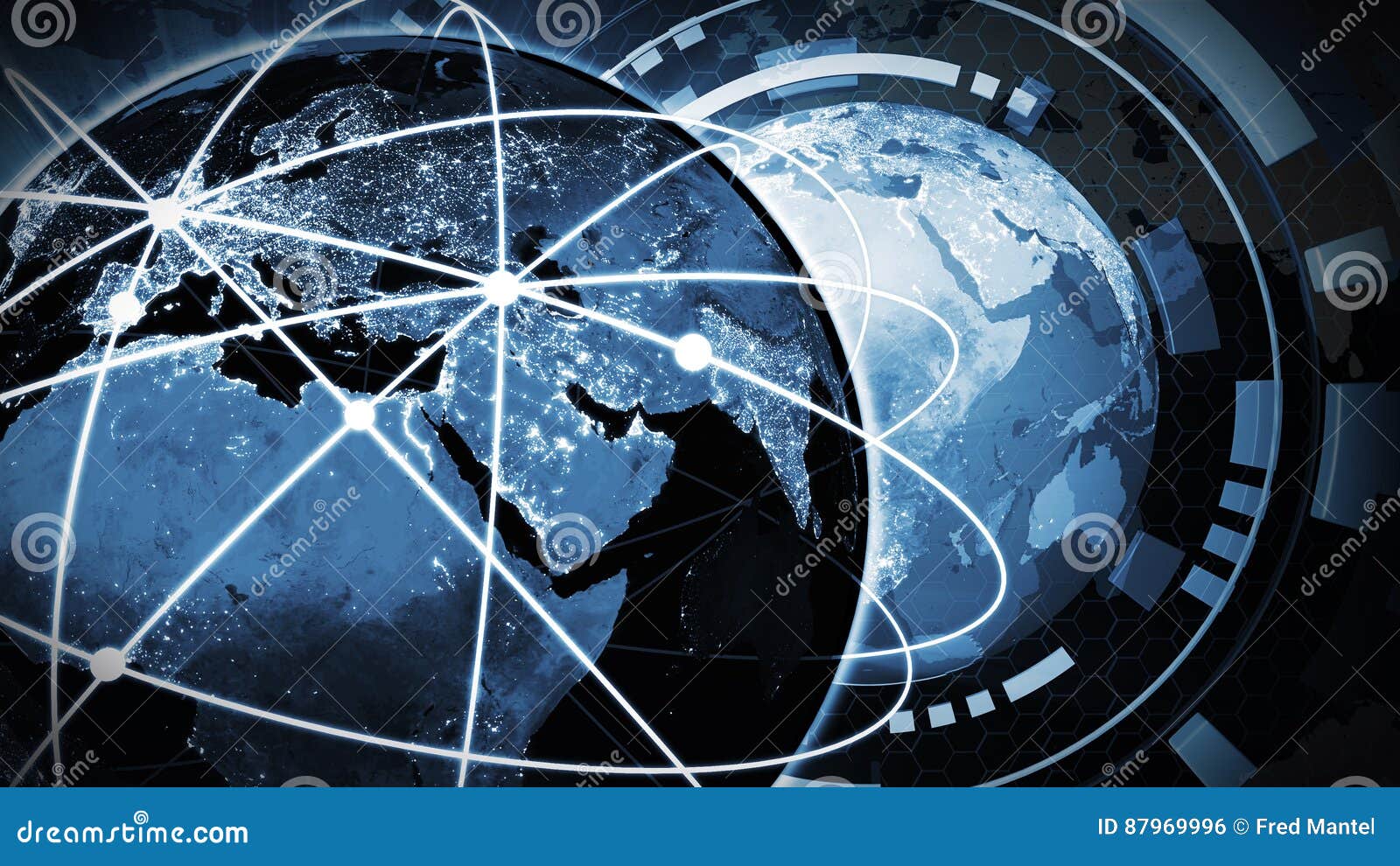 3D Rendering. Connecting the World with Futuristic Hud Stock ...