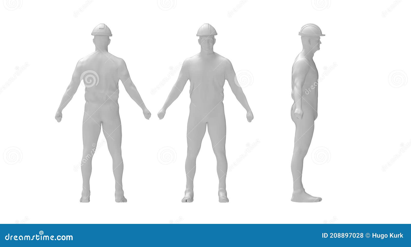 3D Rendering of a Construction Worker Model Front Side and Rear View ...
