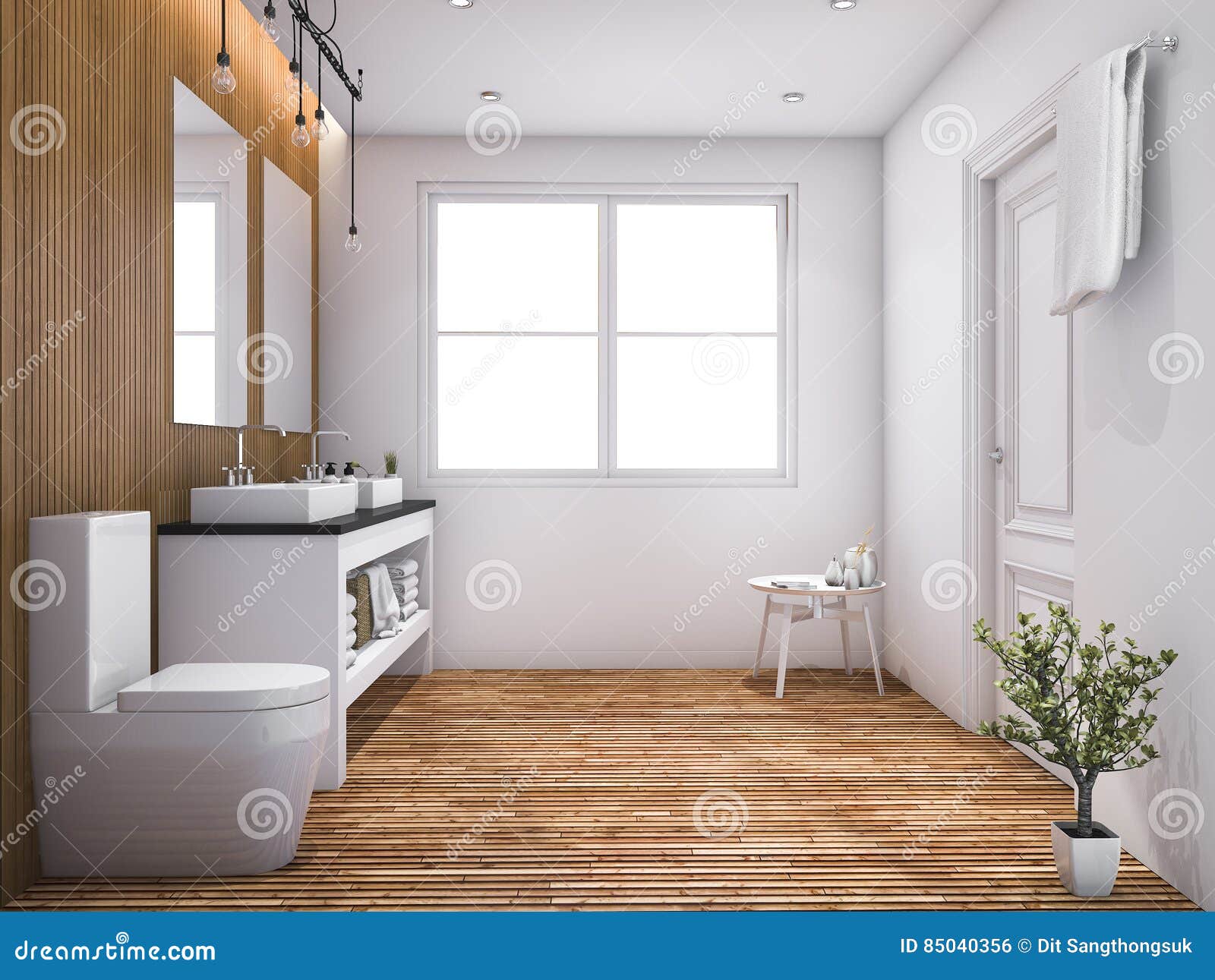 3d Rendering Contemporary Wood Toilet with Light from Window Stock ...