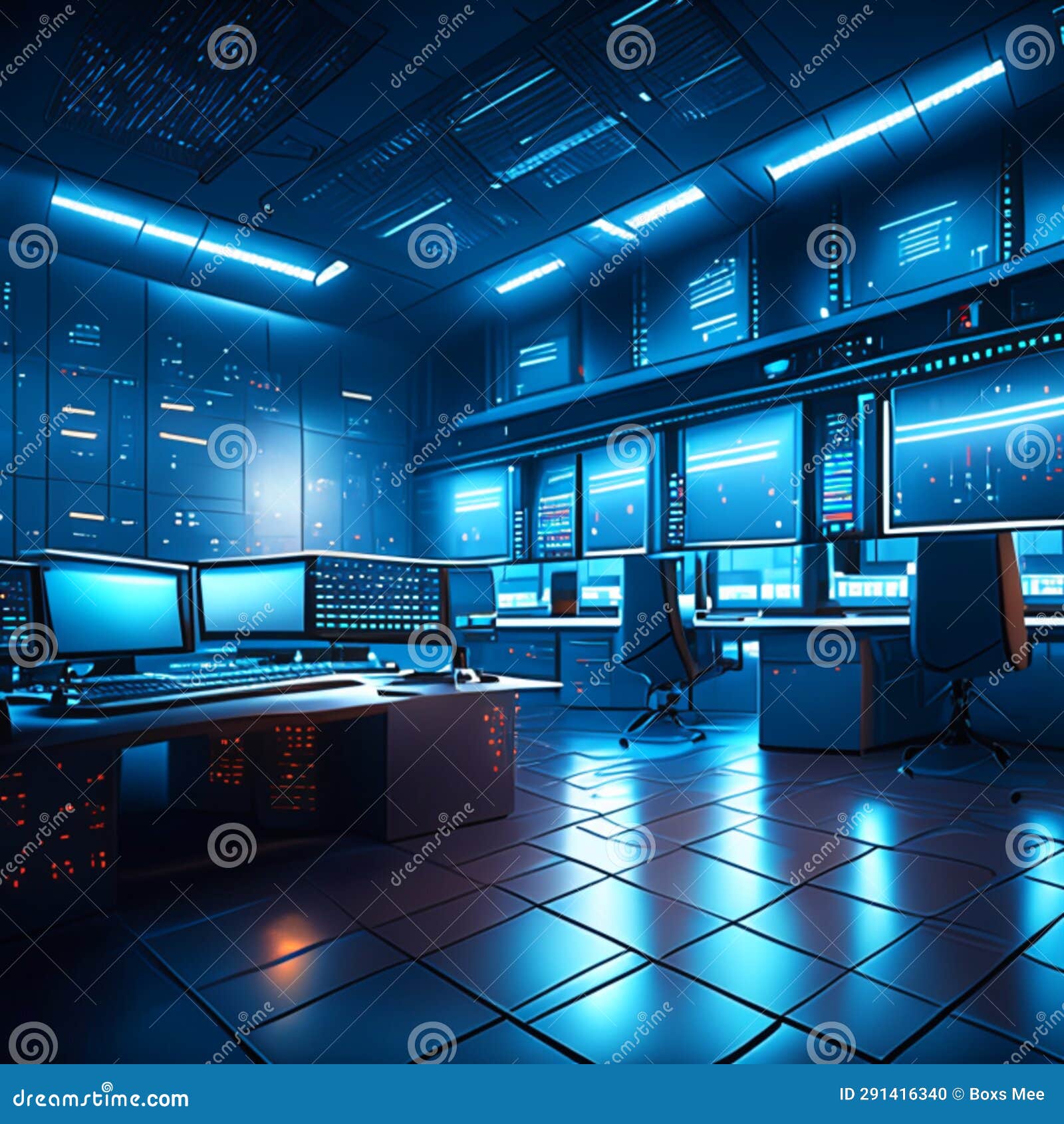 3D Rendering of the Control Room of a Big Data Center. Generative AI ...