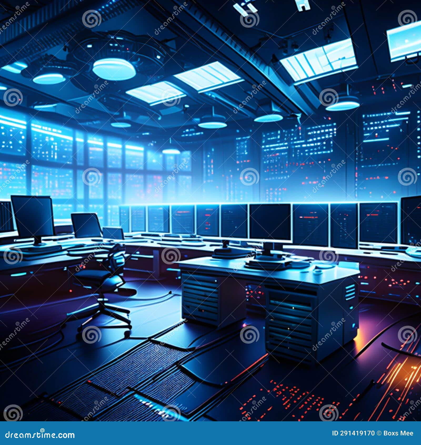 3D Rendering of the Control Room of a Big Data Center. Generative AI ...