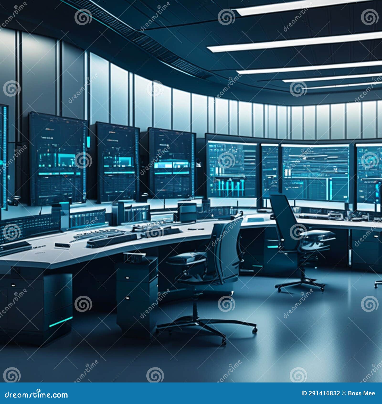 3D Rendering of a Control Room in a Big Data Center. Generative AI ...