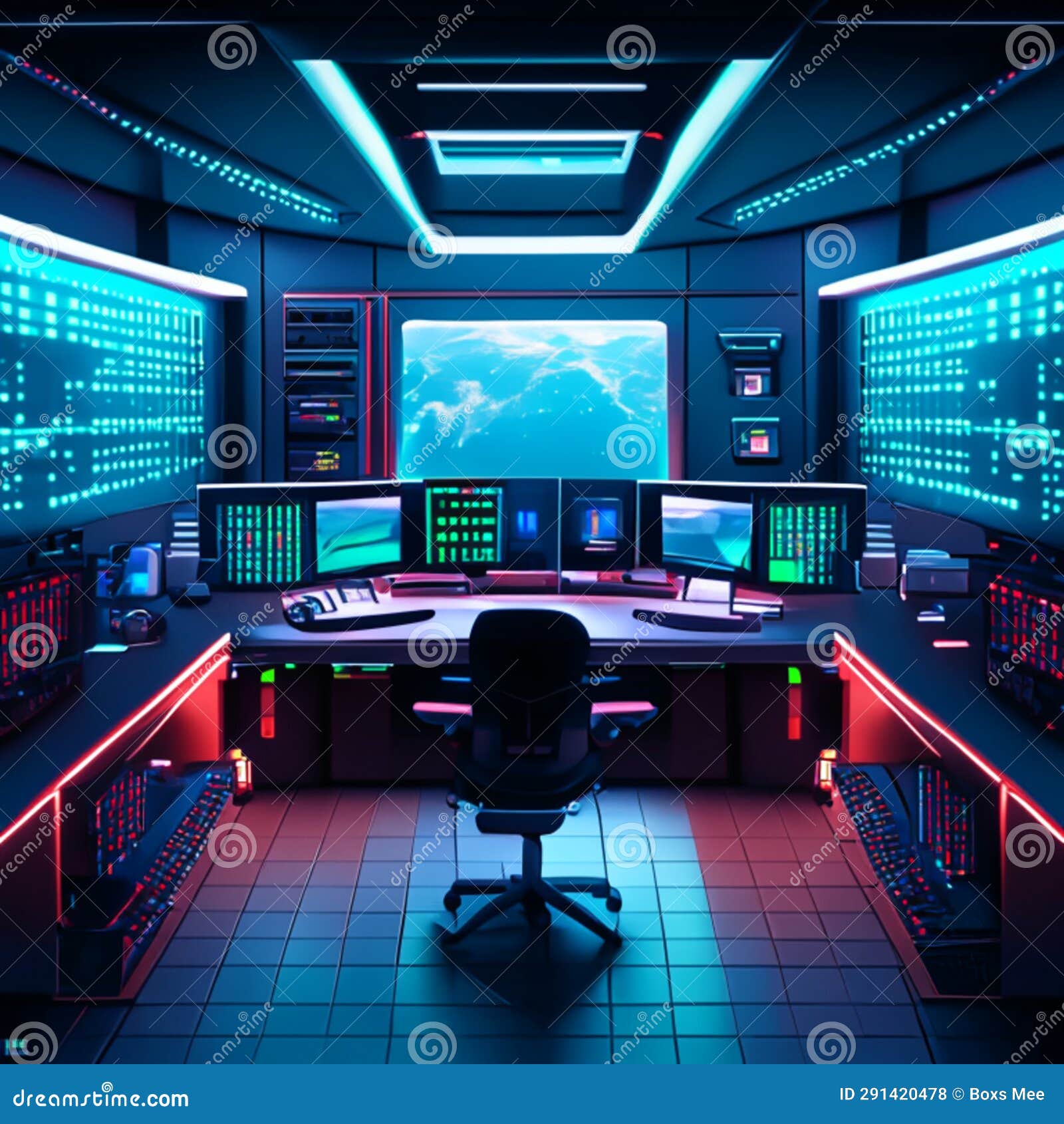 3D Rendering of the Control Room of a Cyber Space Station. AI Generated ...