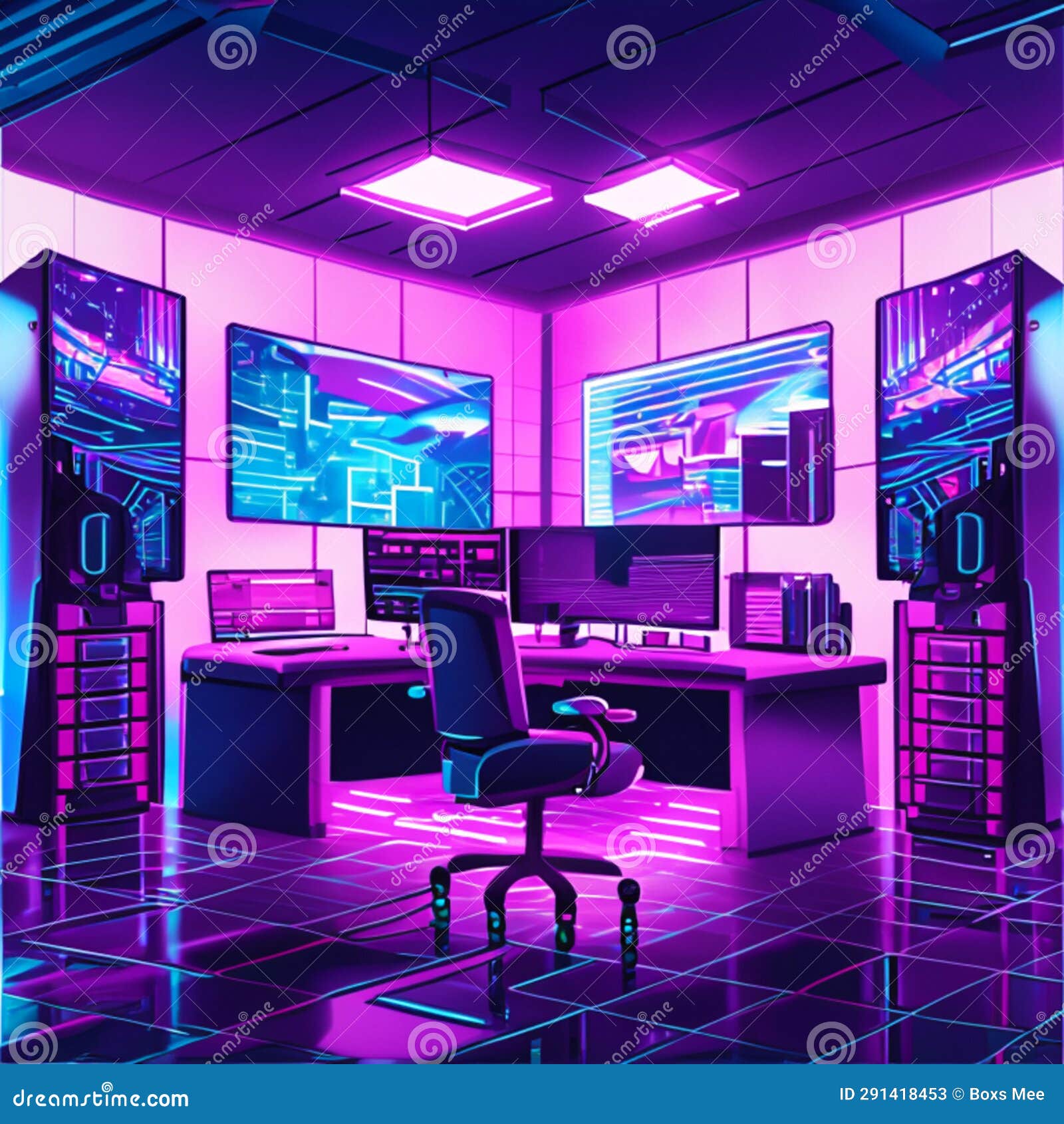 3D Rendering of the Control Room in a Cyberpunk Style. Generative AI ...