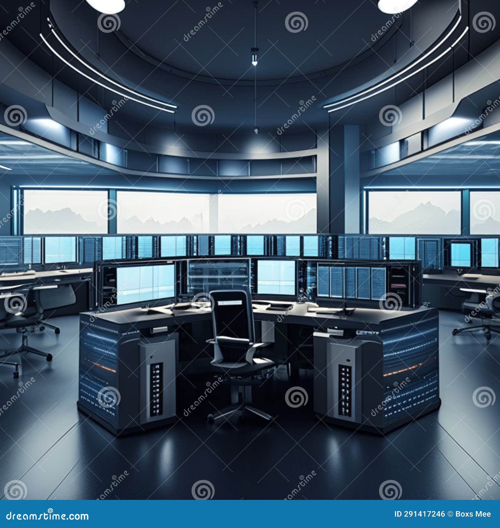 3D Rendering of the Control Room of a Large Data Center. AI Generated ...