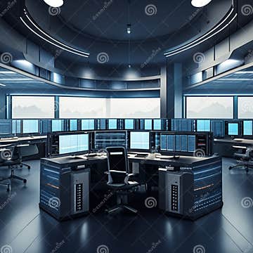 3D Rendering of the Control Room of a Large Data Center. AI Generated ...