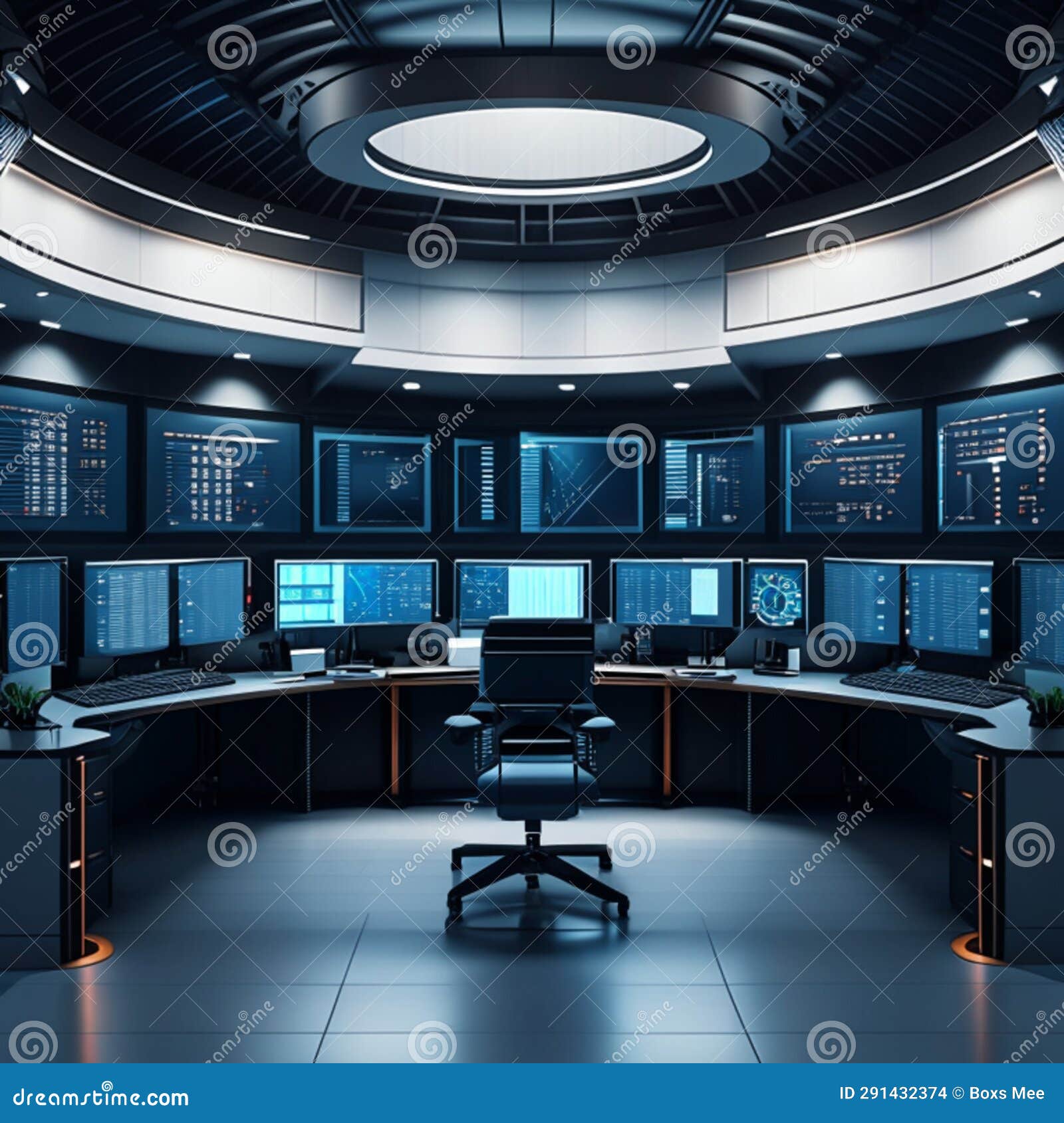 3D Rendering of a Control Room with a Lot of Monitors. Generative AI ...