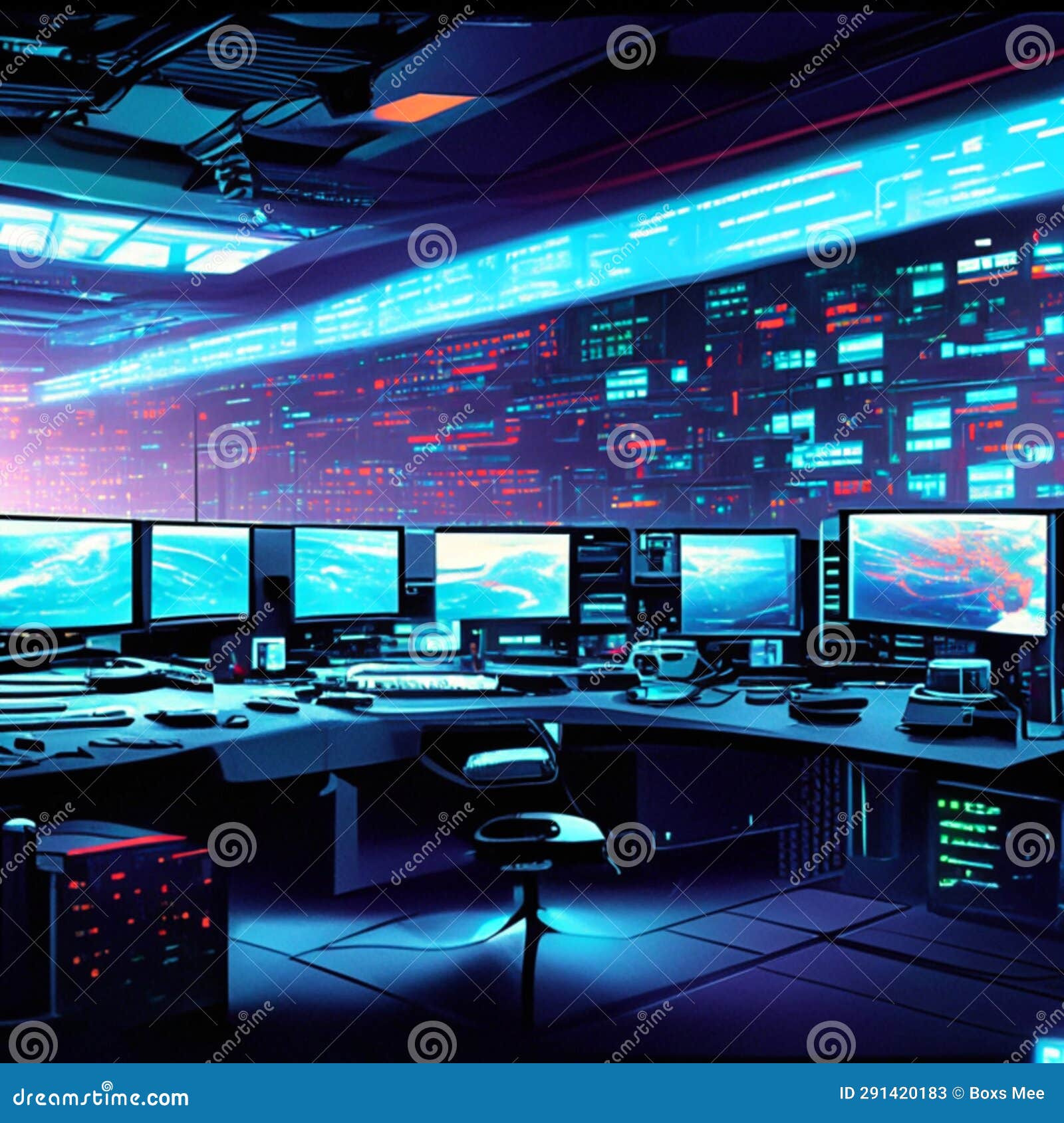 3D Rendering of the Control Room of a Modern Cyber Space Station ...