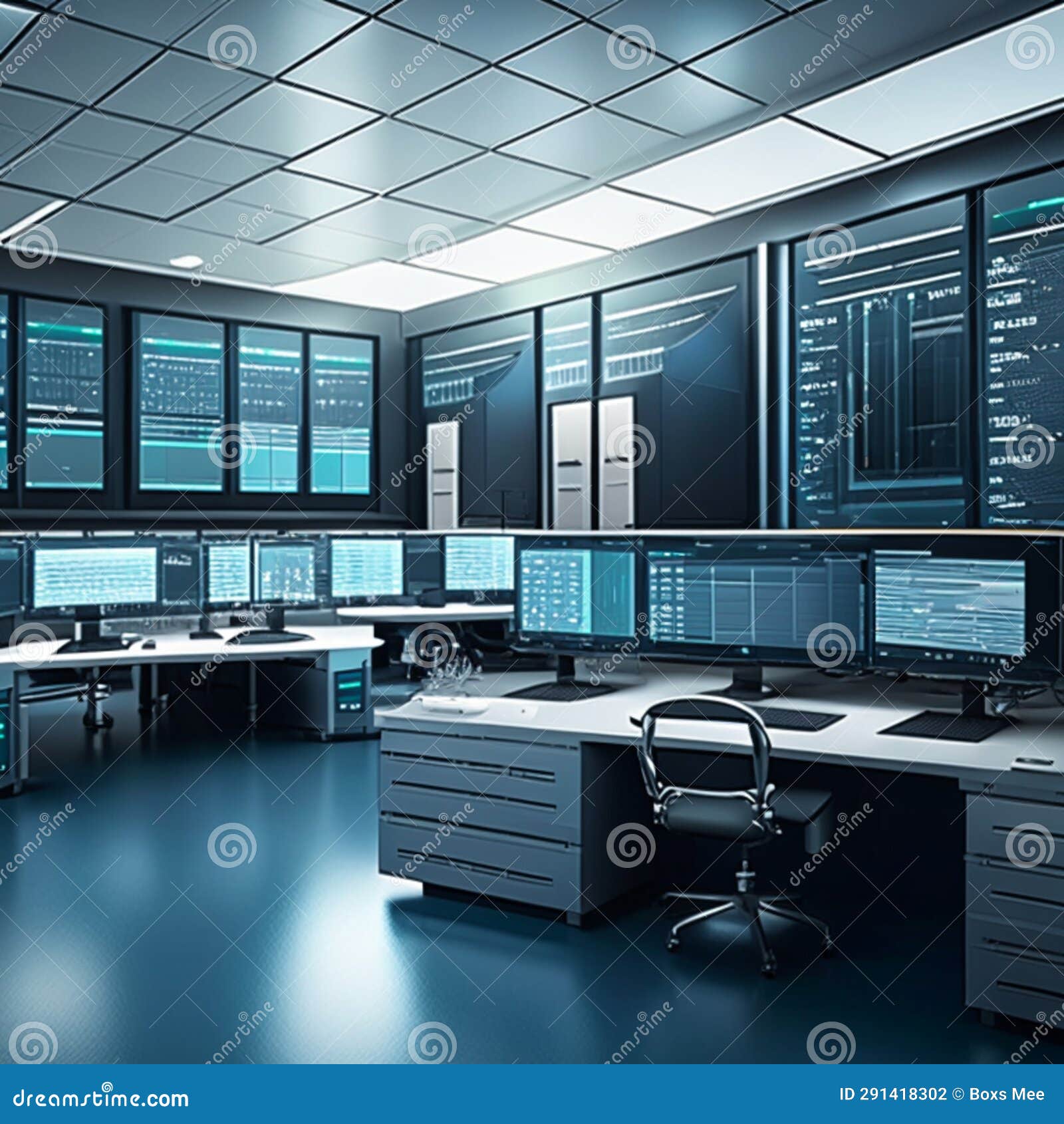 3D Rendering of the Control Room of a Modern Data Center. Generative AI ...