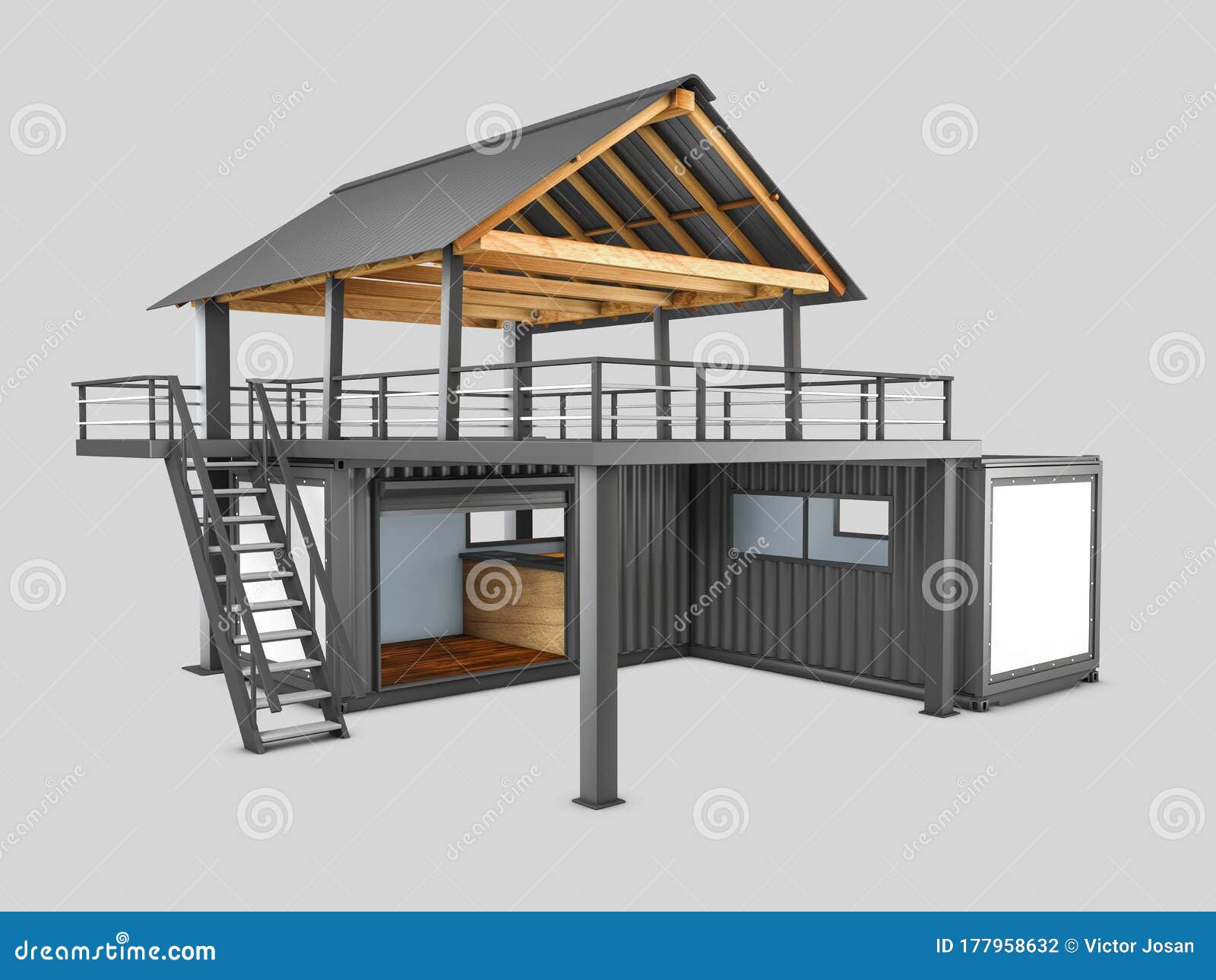 3d Rendering of Converted Old Shipping Container, Isolated Gray ... 3d Rendering of Converted Old Shipping Container, Isolated Gray ...