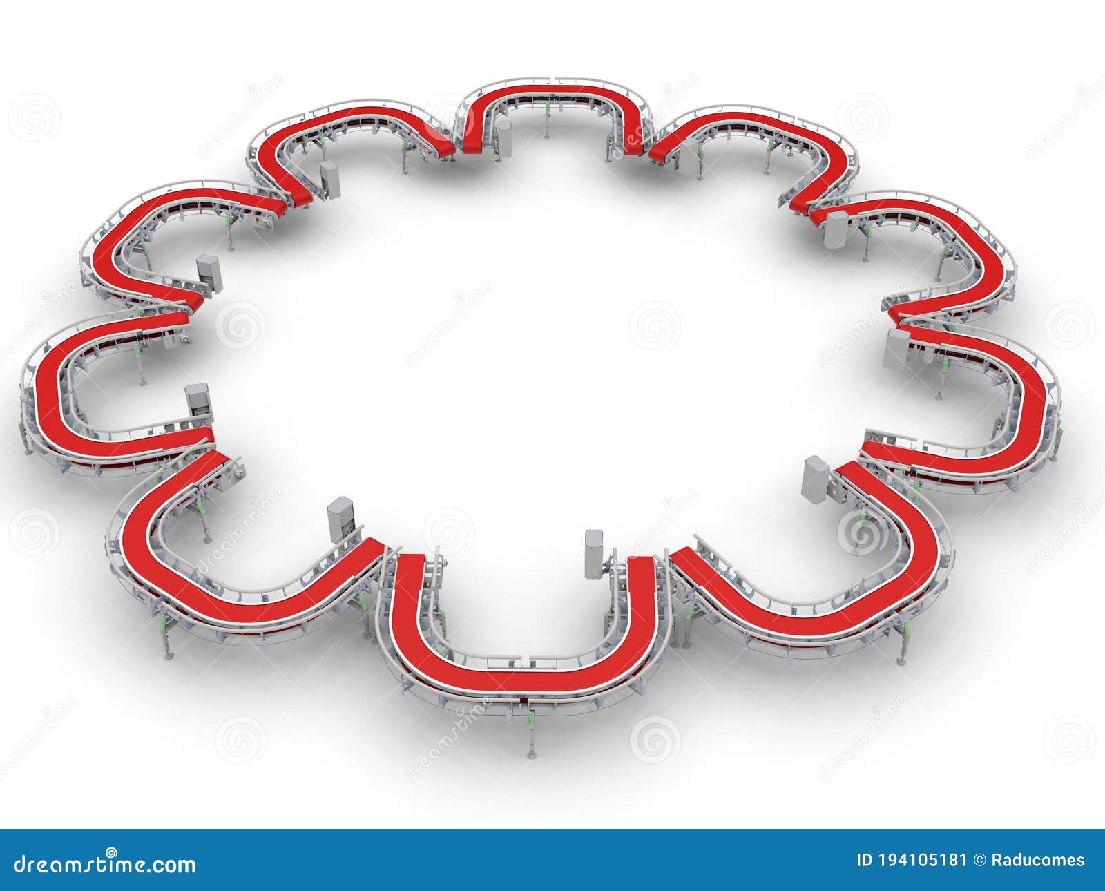 3D Rendering - Conveyor Belt Curved Assembly Stock Illustration ...