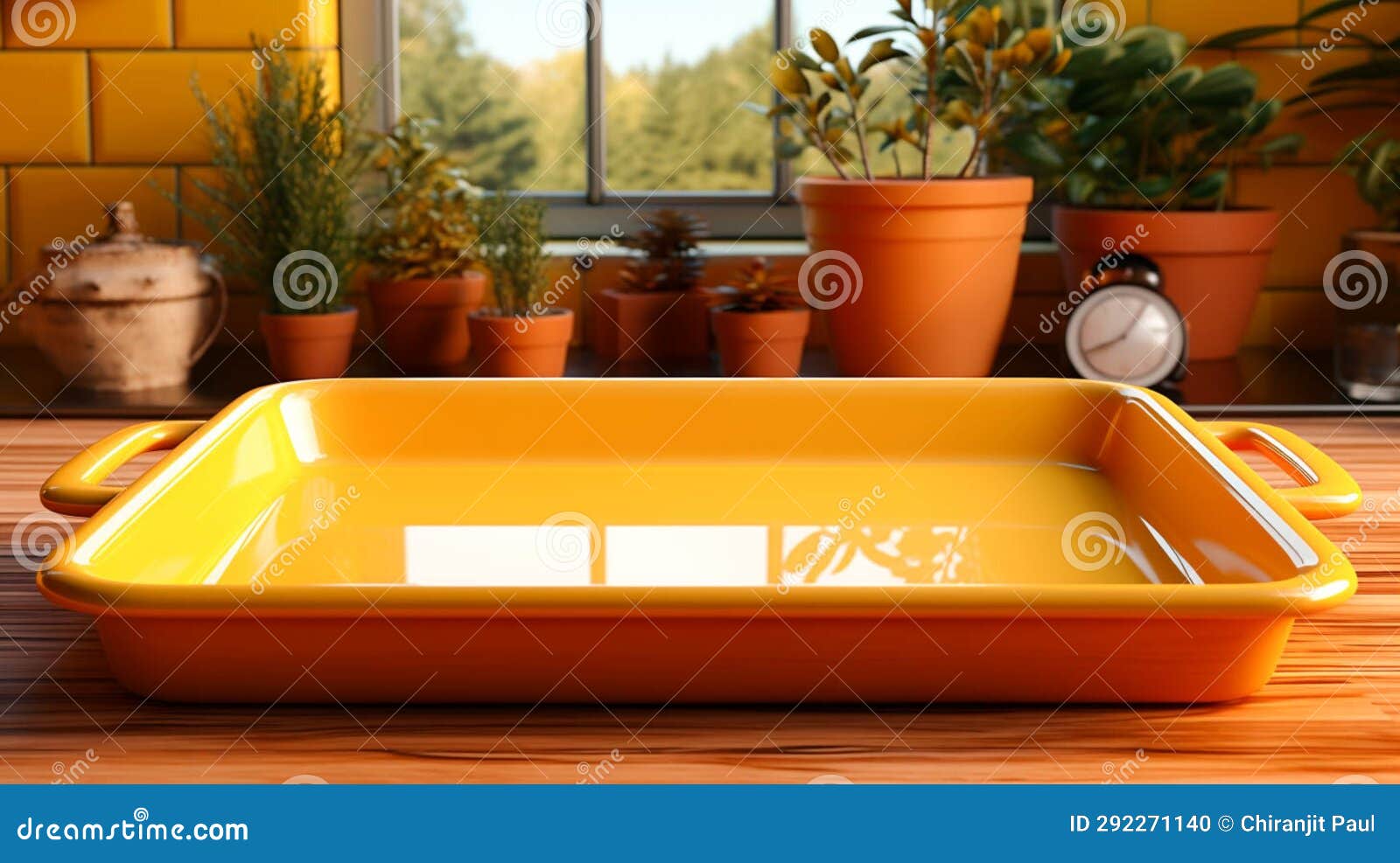 3d Rendering Cooking Tray on Yellow Stock Illustration - Illustration ...