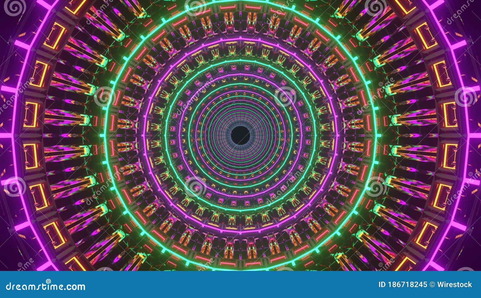 3D Rendering Cool Background With Circular Neon Laser Lights - Perfect ...