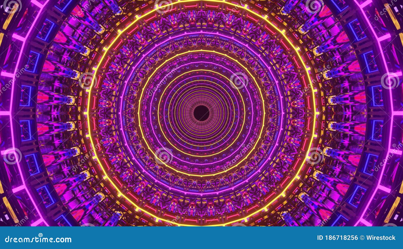 3D Rendering Cool Background with Circular Neon Laser Lights - Perfect ...