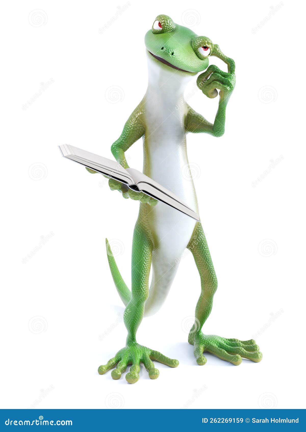3D Rendering of a Cool Gecko Reading Book and Thinking about Something ...