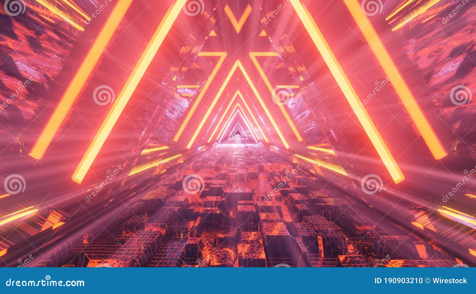3D Rendering of a Cool Trippy Futuristic Hallway in a Triangular Form ...