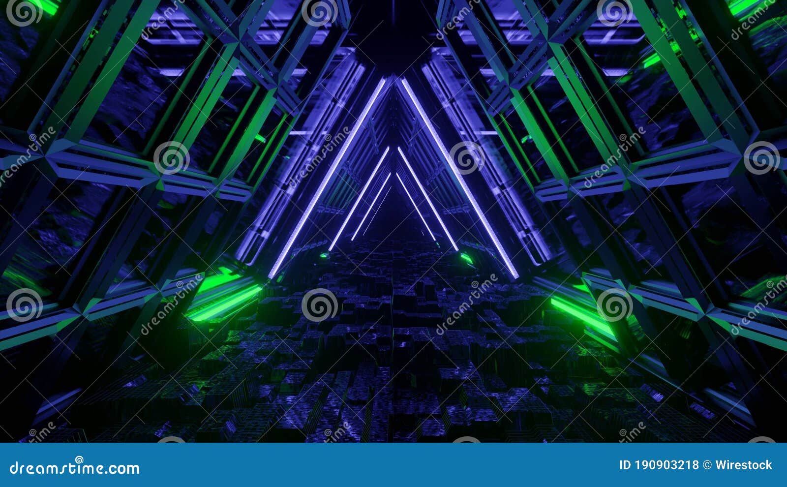3D Rendering of a Cool Trippy Futuristic Hallway in a Triangular Form ...